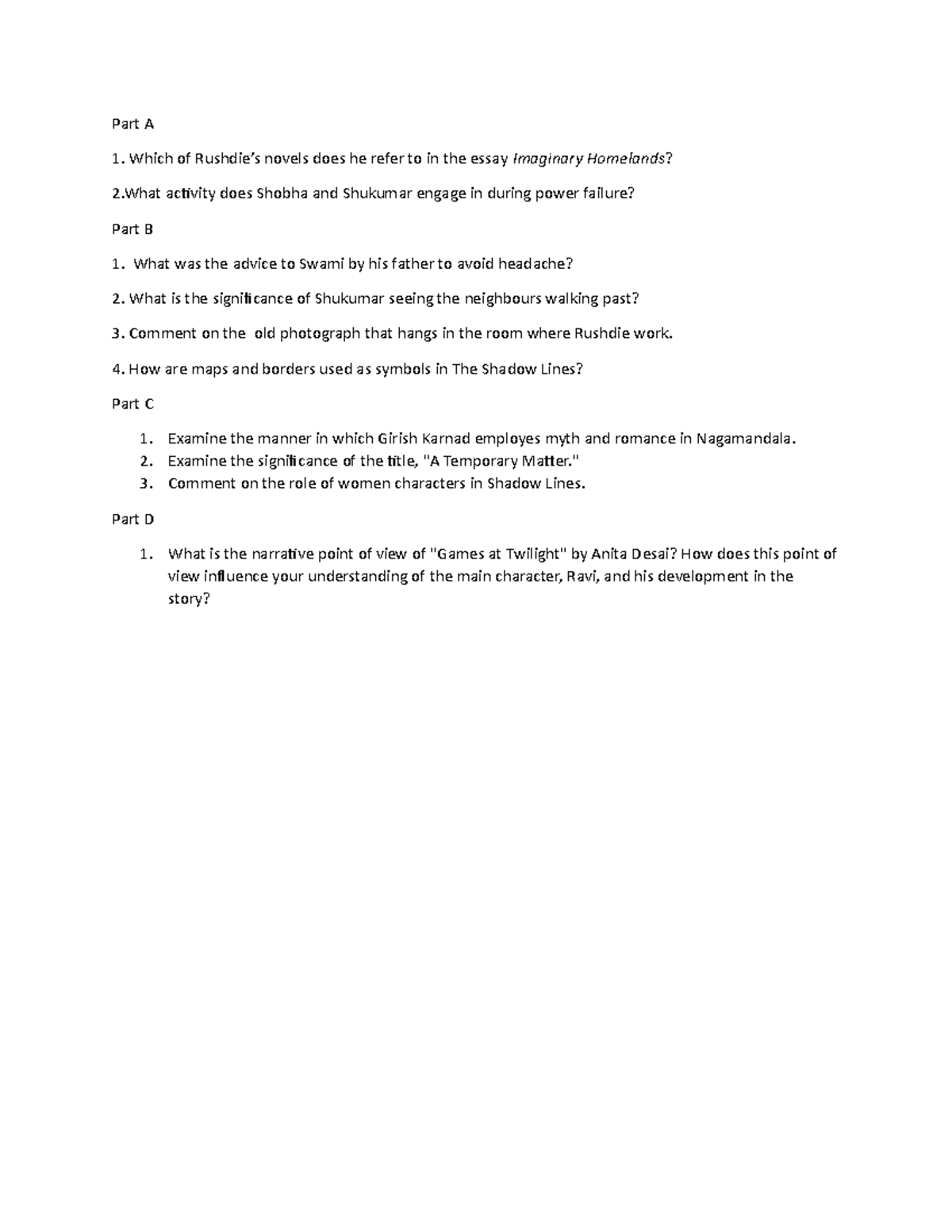 Indian English Questions - Part A Which of Rushdie’s novels does he ...