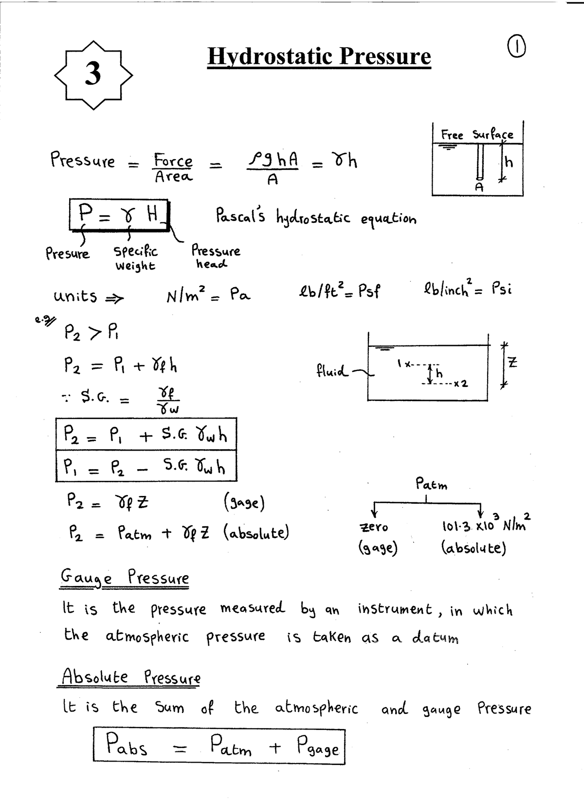 Hydrostatic Pressure - Fluid Mechanics I - Studocu