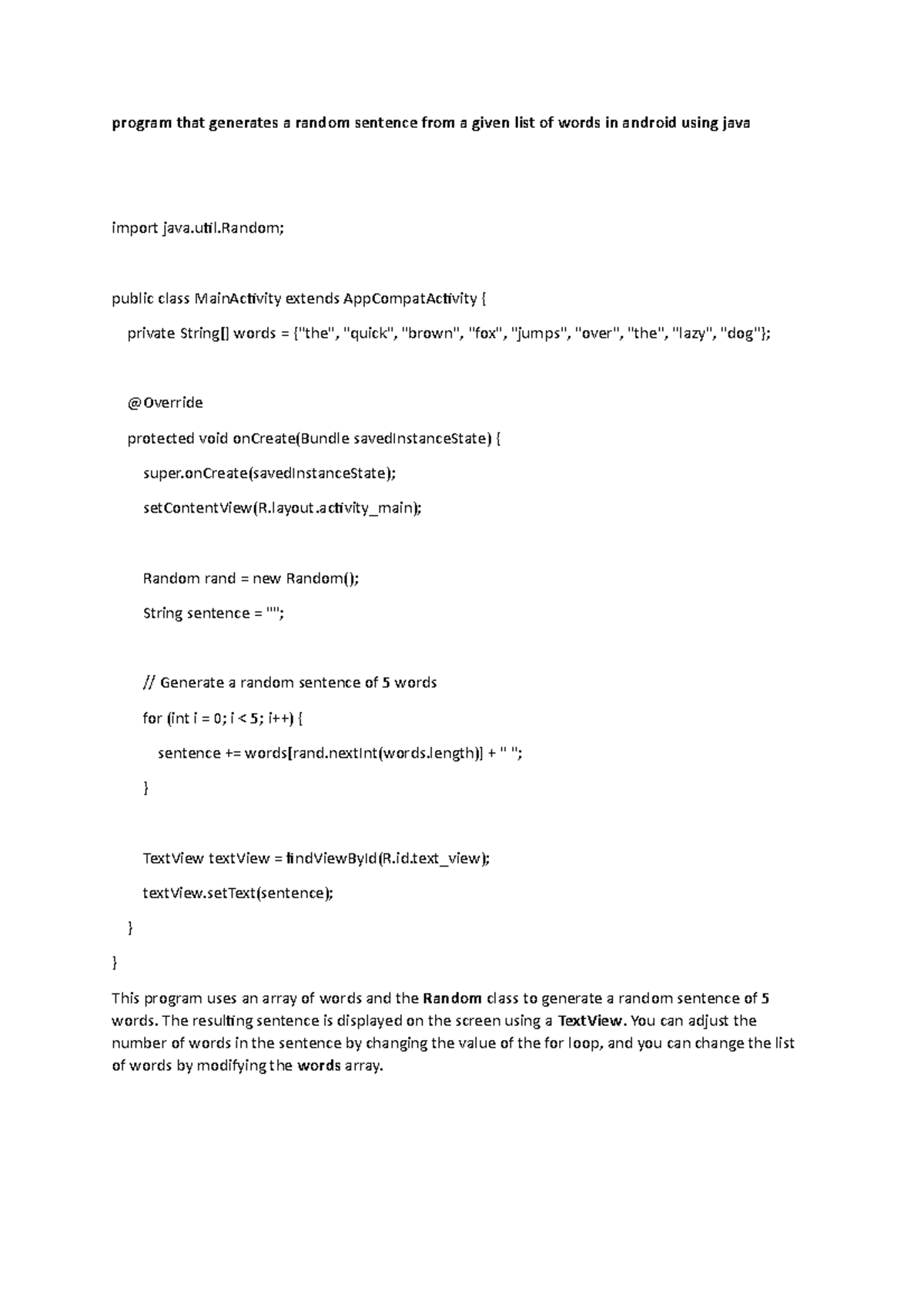Android sentence - program that generates a random sentence from a ...