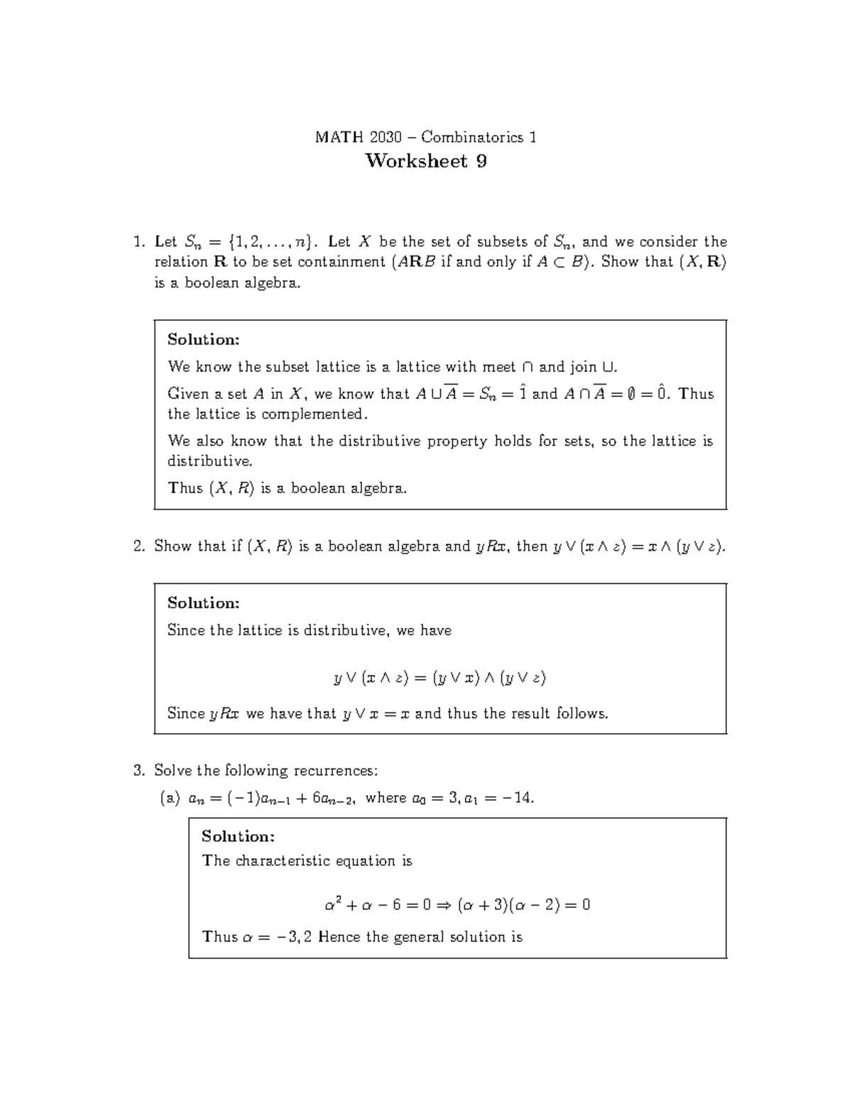 PW9Solutions - Weekly Tutorial Work - MATH 2030 – Combinatorics 1 ...