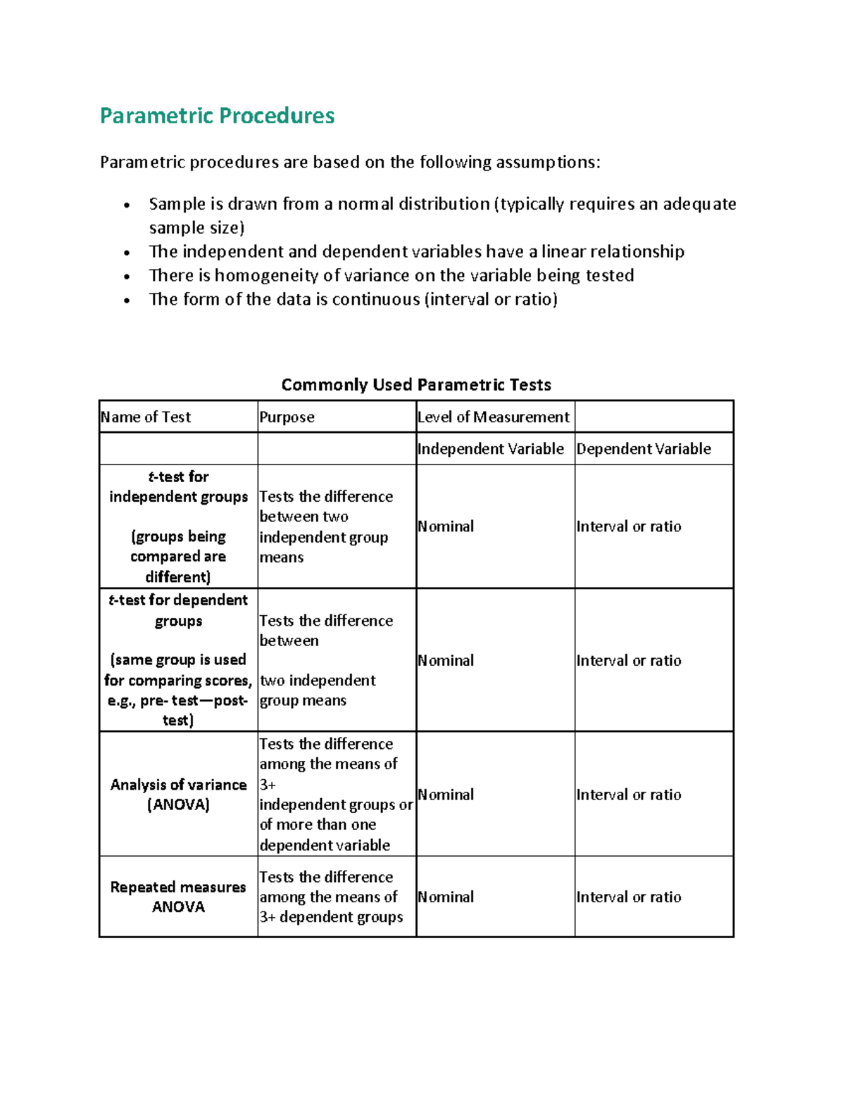 Parametric Procedures Parametric Procedures Parametric Procedures Are Based On The Following