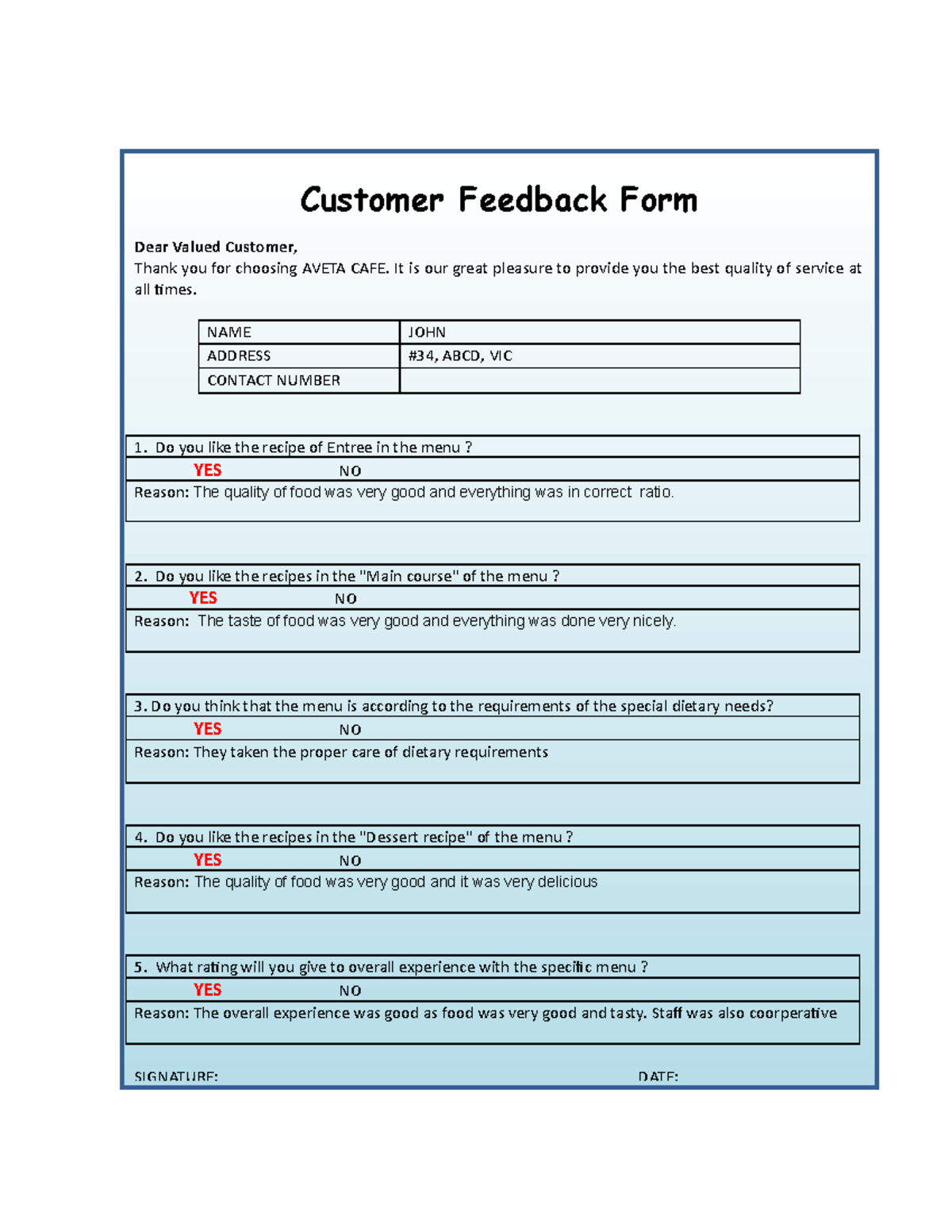 Customer Feedback form - Dear Valued Customer , Thank you for choosing ...
