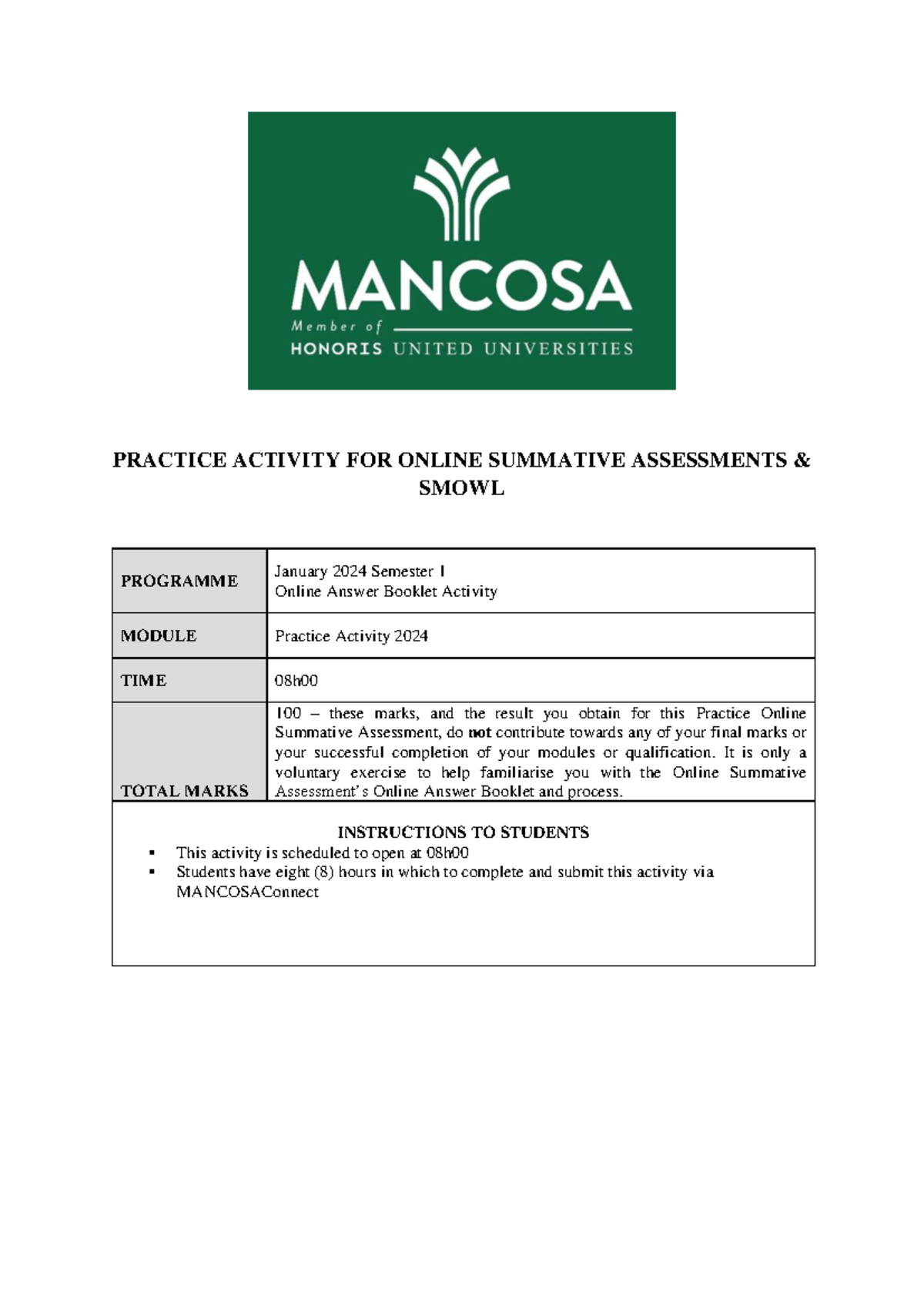 Practice OSA - Smowl JULY 2024 - PRACTICE ACTIVITY FOR ONLINE SUMMATIVE ...