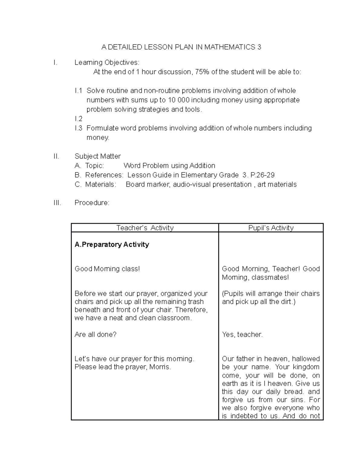 5E Detailed Lesson Plan A DETAILED LESSON PLAN IN MATHEMATICS 3 I