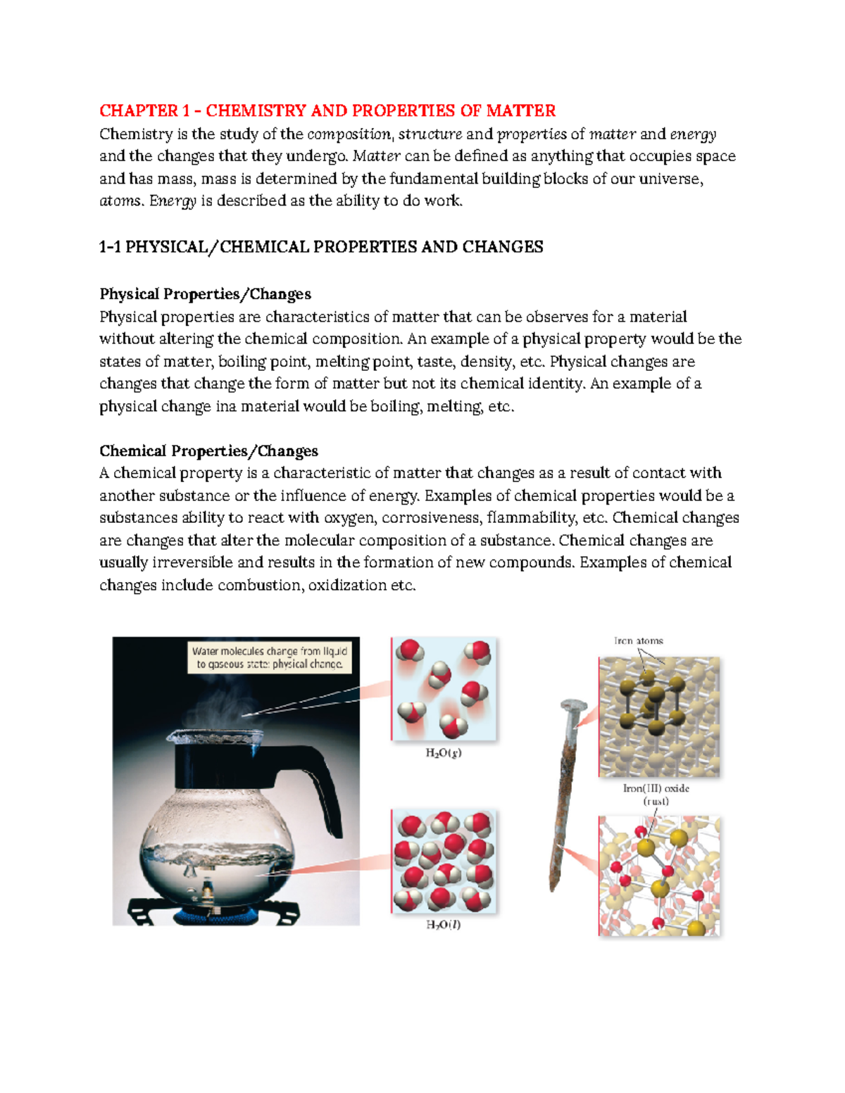 Chem Notes 1 - CHAPTER 1 - CHEMISTRY AND PROPERTIES OF MATTER Chemistry ...