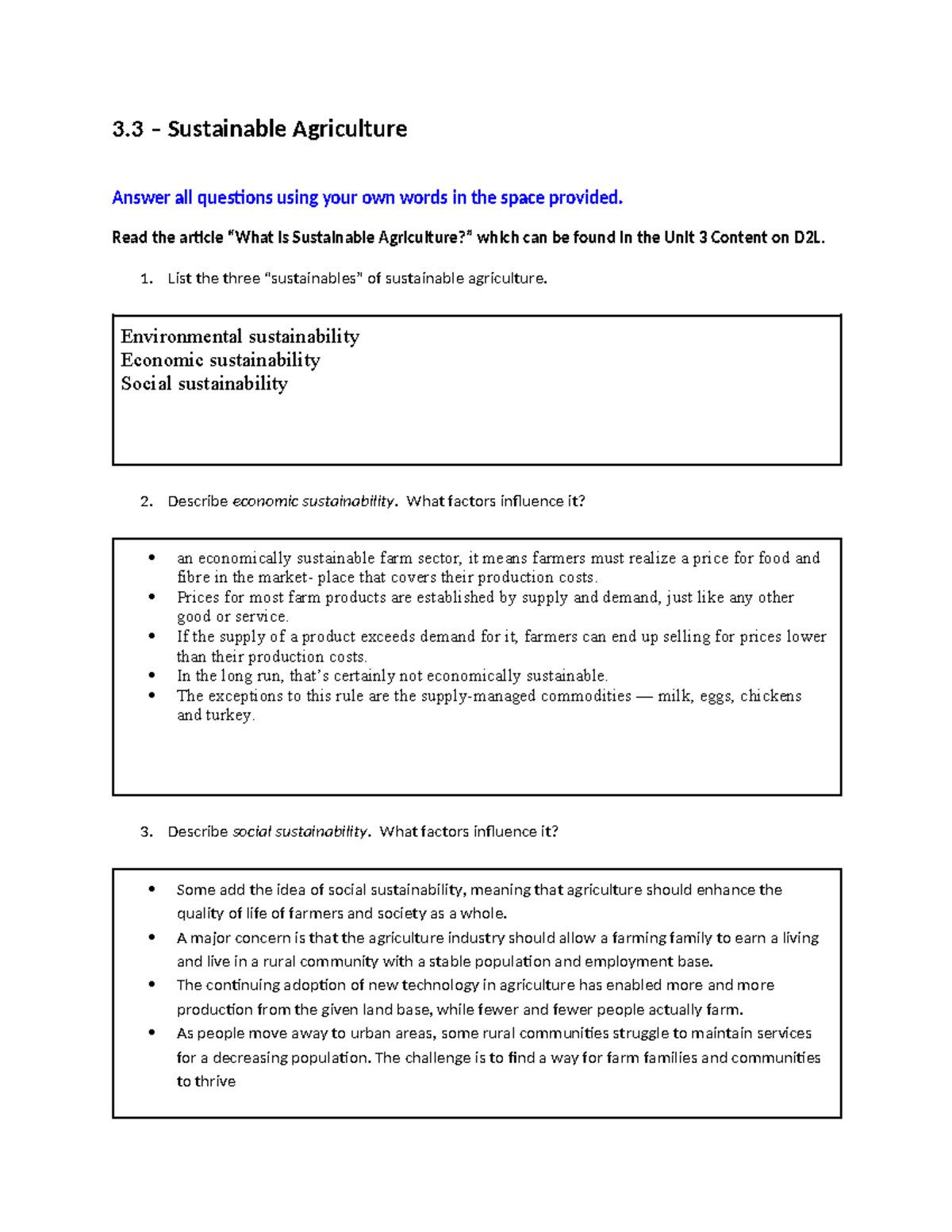 3.3 What is Sustainable Agriculture Worksheet - 3 – Sustainable ...