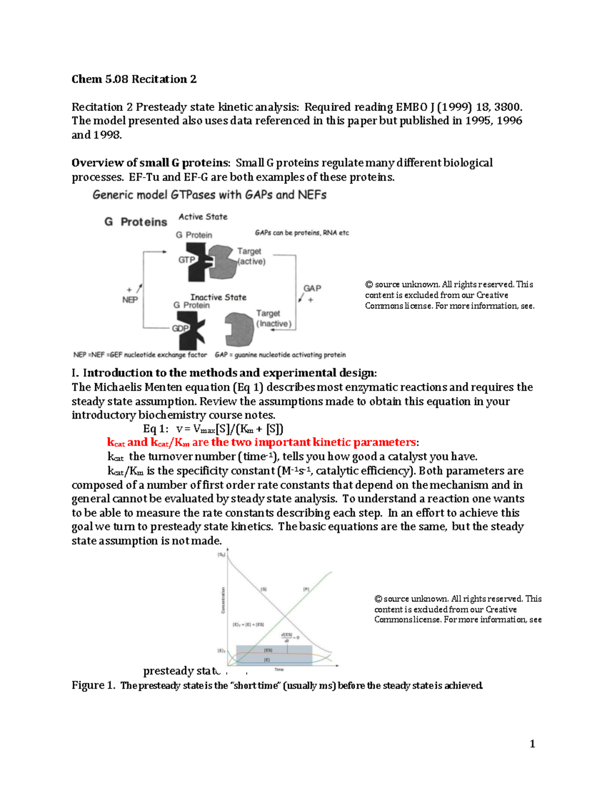 PRE- Steady State Kinetic Analysis - Chem 5 Recitation 2 Recitation 2 ...