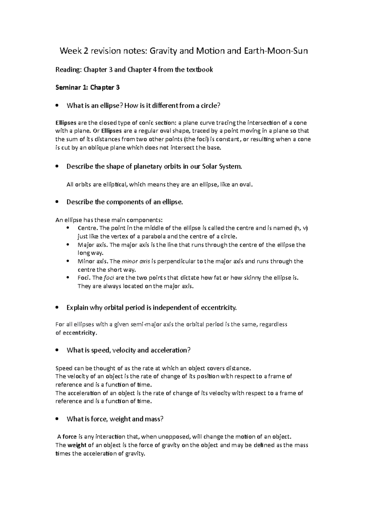 W2 - Orbits & Gravity, Earth-Moon-Sun - Week 2 revision notes: Gravity ...