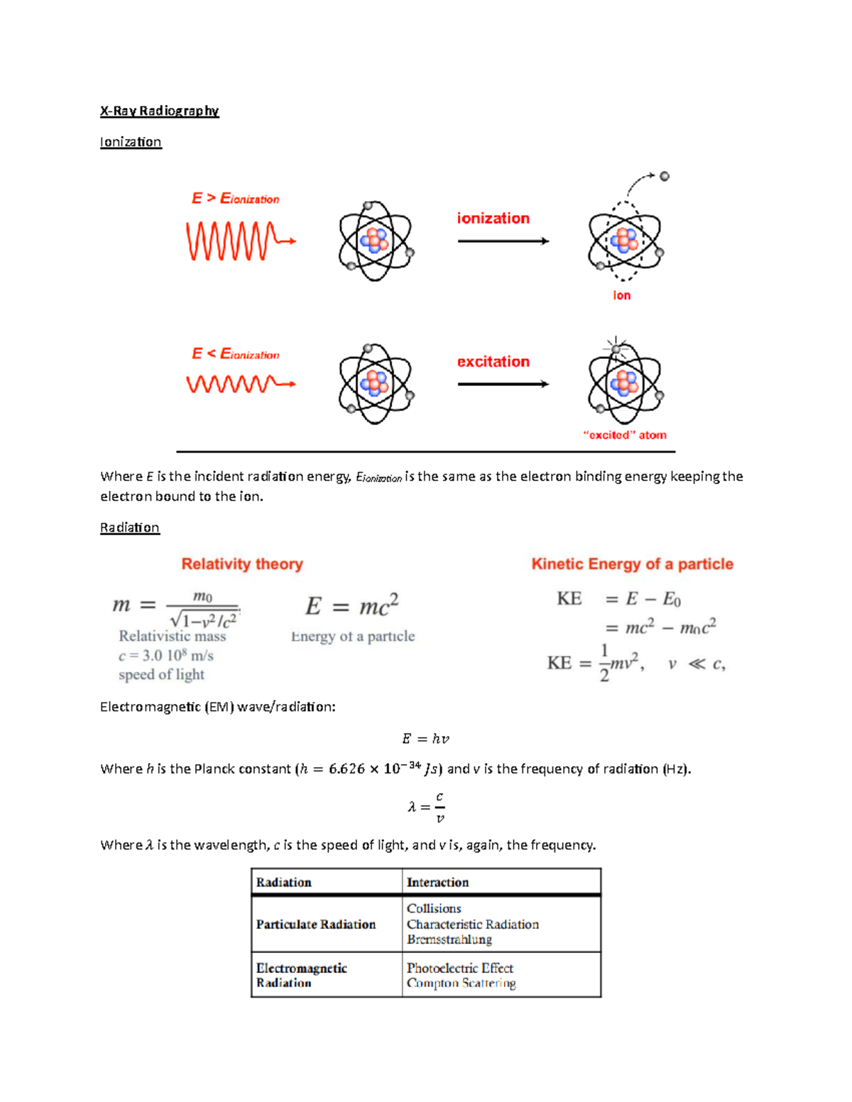 PHYS 445 Midterm Prep - part 2 - X-Ray Radiography Ionization Where E ...