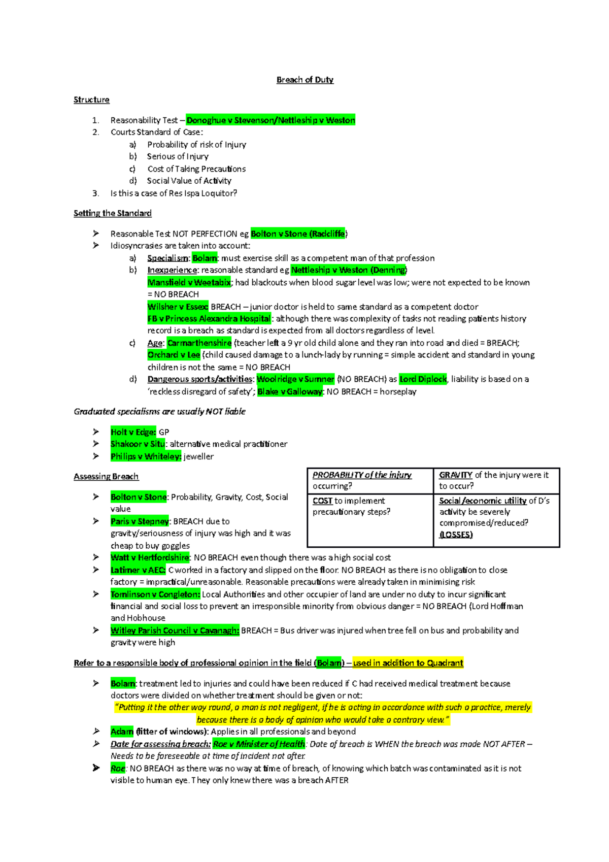 Breach of Duty Negligence - Breach of Duty Structure Reasonability Test ...