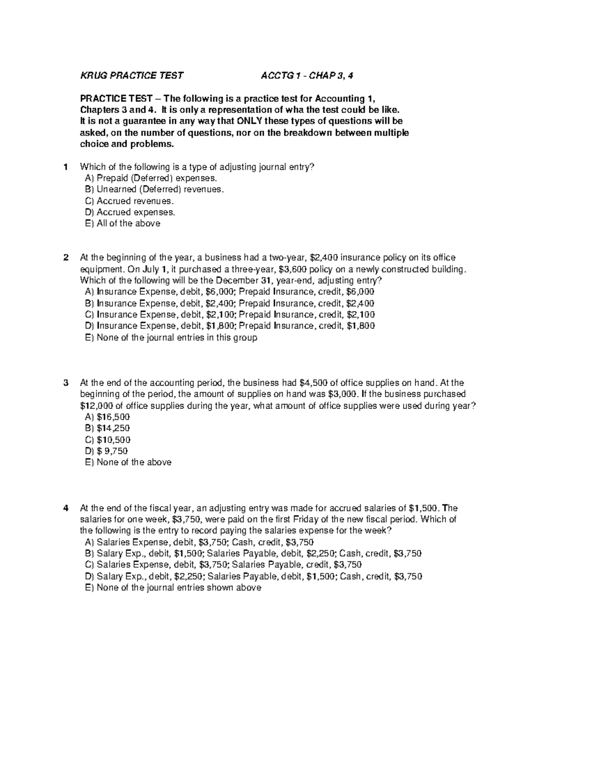 Practice TEST CHAP 34 - Fundamentals - KRUG PRACTICE TEST ACCTG 1 ...