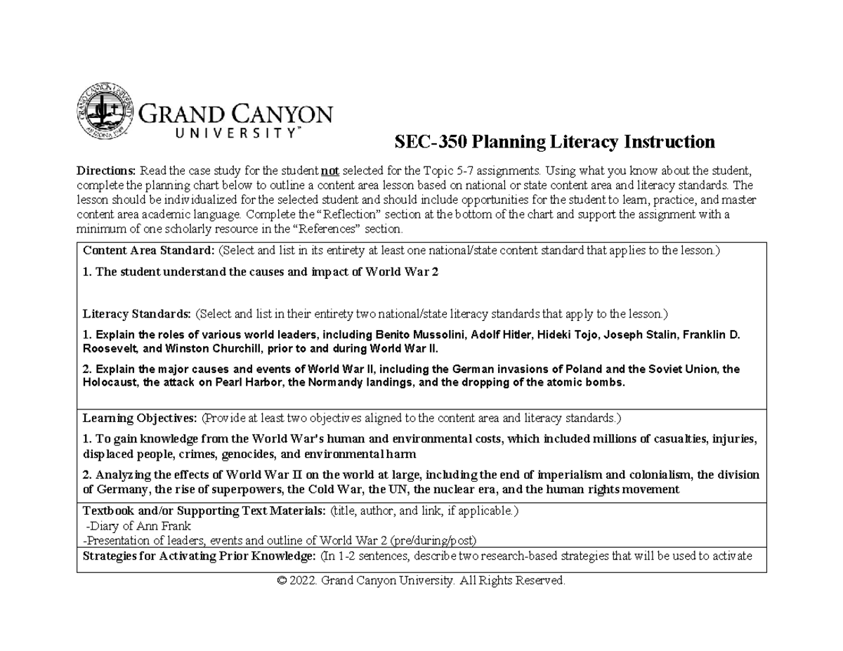 SEC-350 RS T8 SEC 350 Planning Literacy Instruction complete - SEC-350 ...