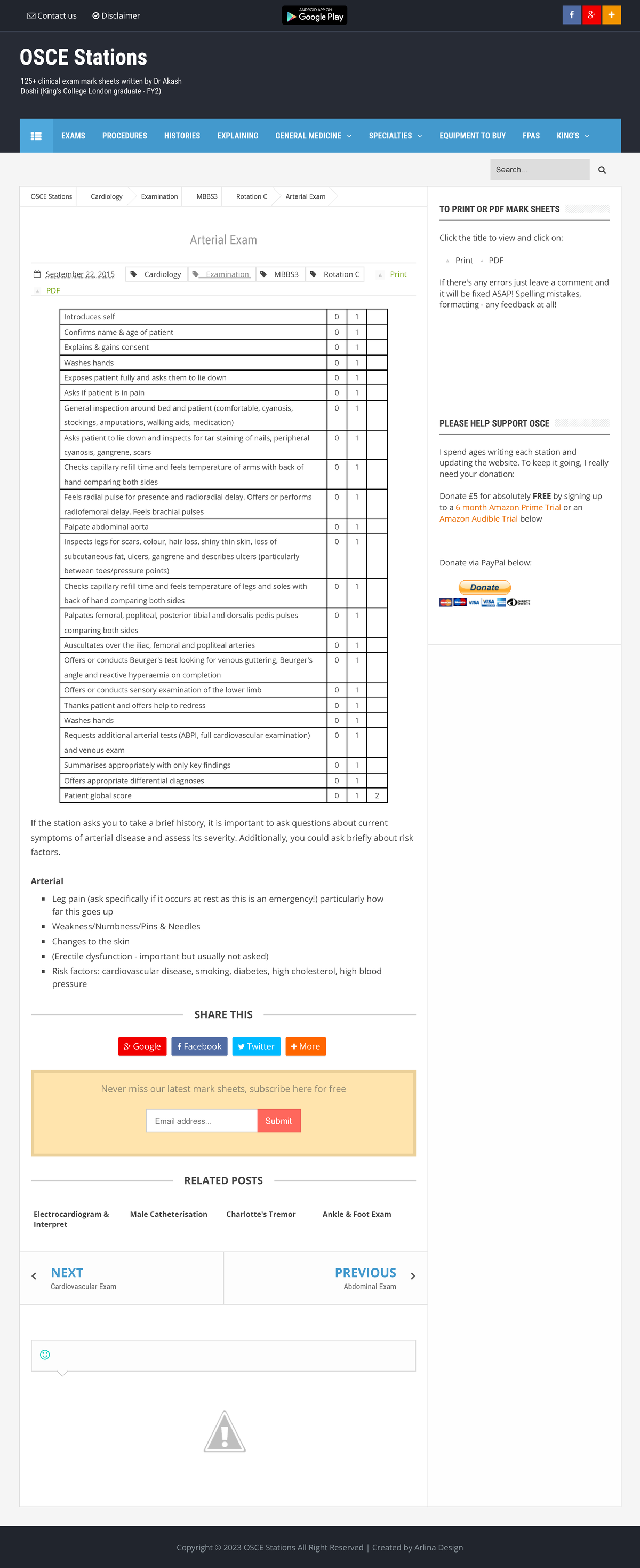 Arterial Exam - OSCE Stations - Search... 125+ clinical exam mark ...