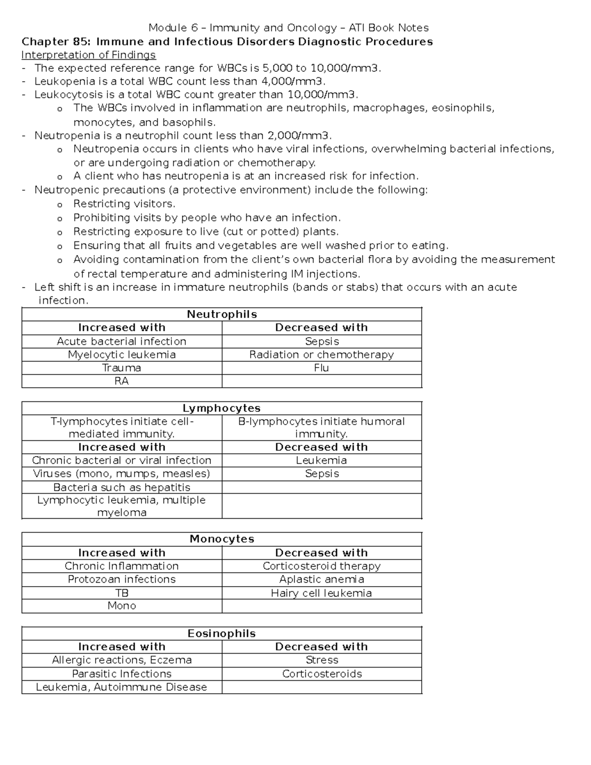 Module 6 – Immunity and Oncology – ATI Book Notes - Module 6 – Immunity ...