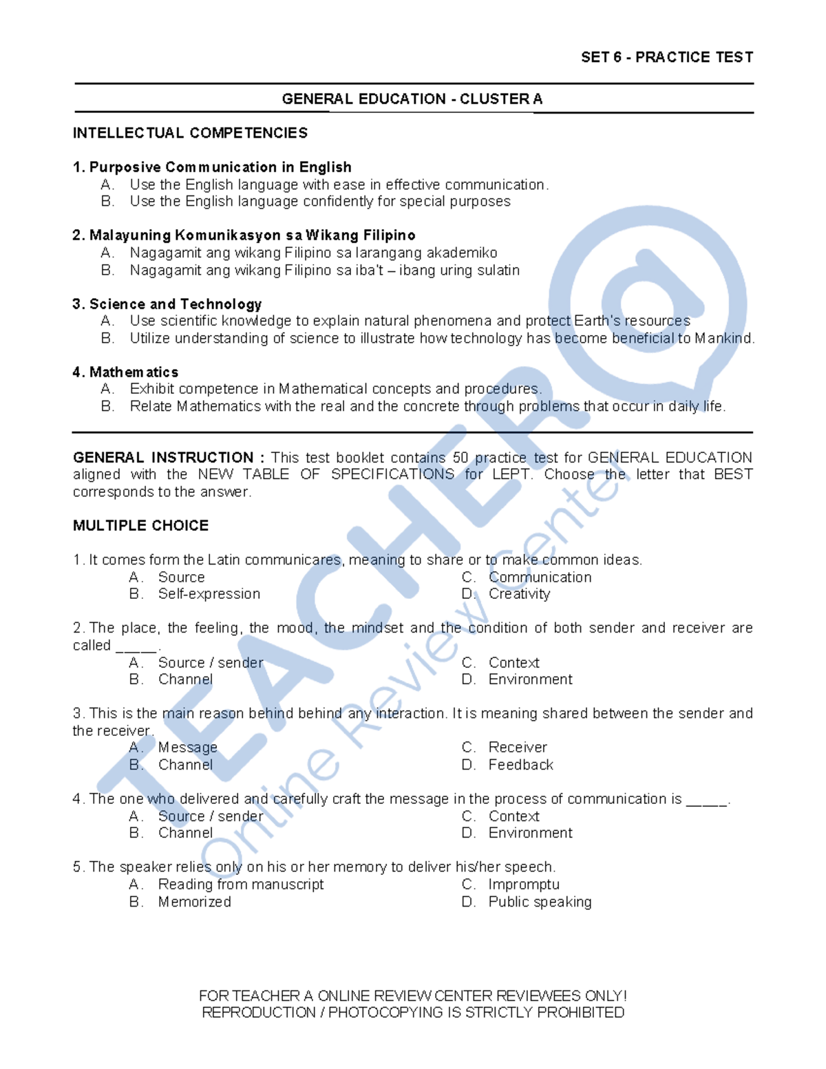 WEEK 6 General E Ducation Cluster A - FOR TEACHER A ONLINE REVIEW ...