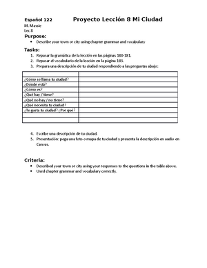 Spanish 2 Unit 4 Summative #10B Presentational - Nombre