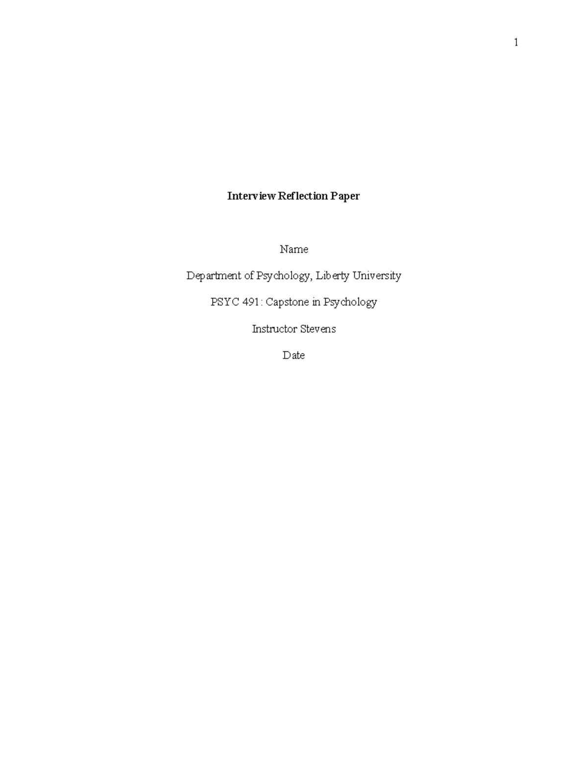 PSYC 491 Interview Reflection Paper Template - 1 Interview Reflection ...