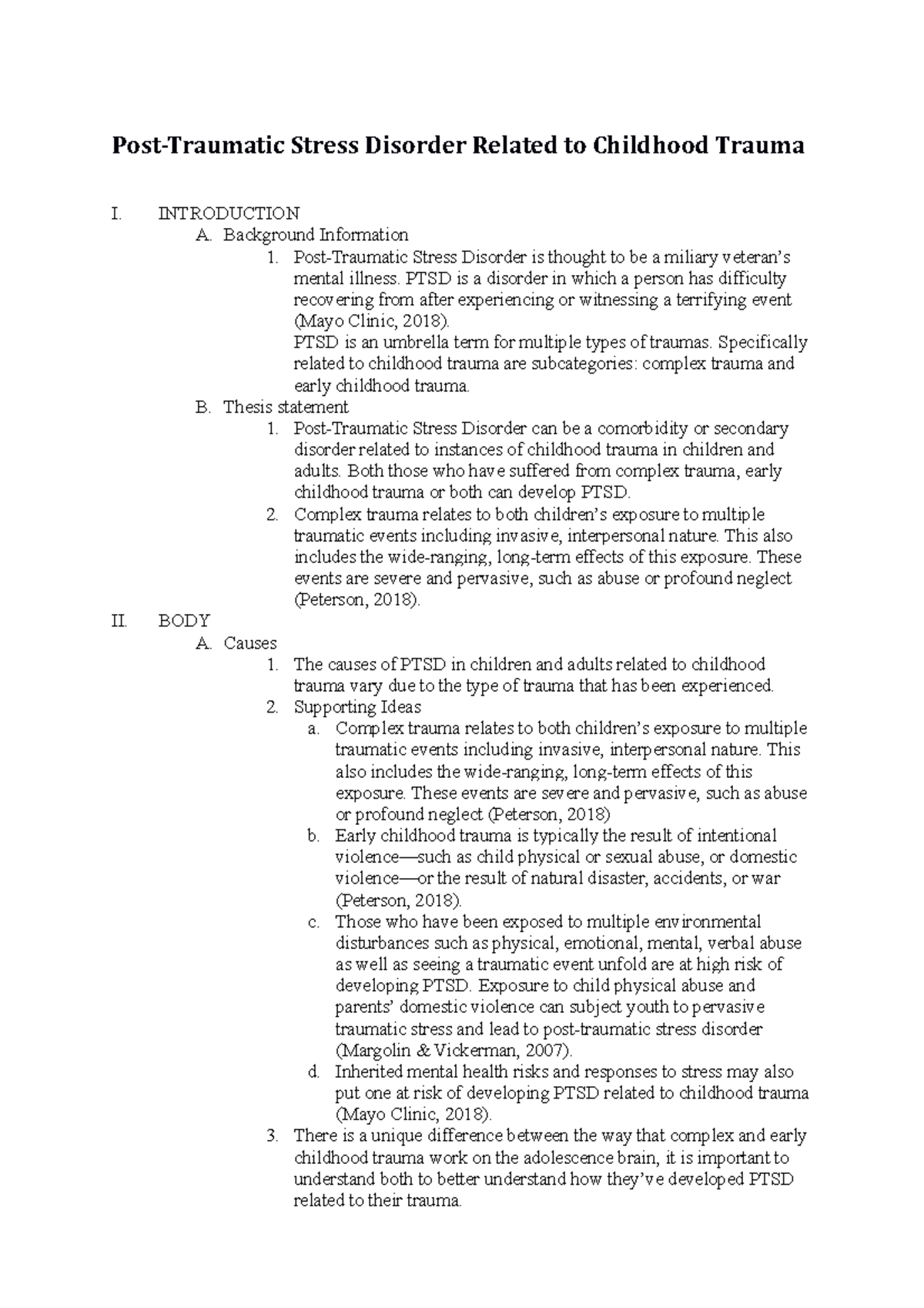 Reserarchprojectoutline danielleteter - Post-Traumatic Stress Disorder ...