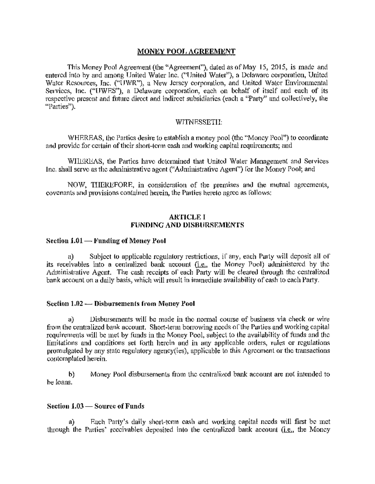 {F11061 F3 340A 4332 A84A 2C20AD3350BA} - MONEY POOL AGREEMENT This ...