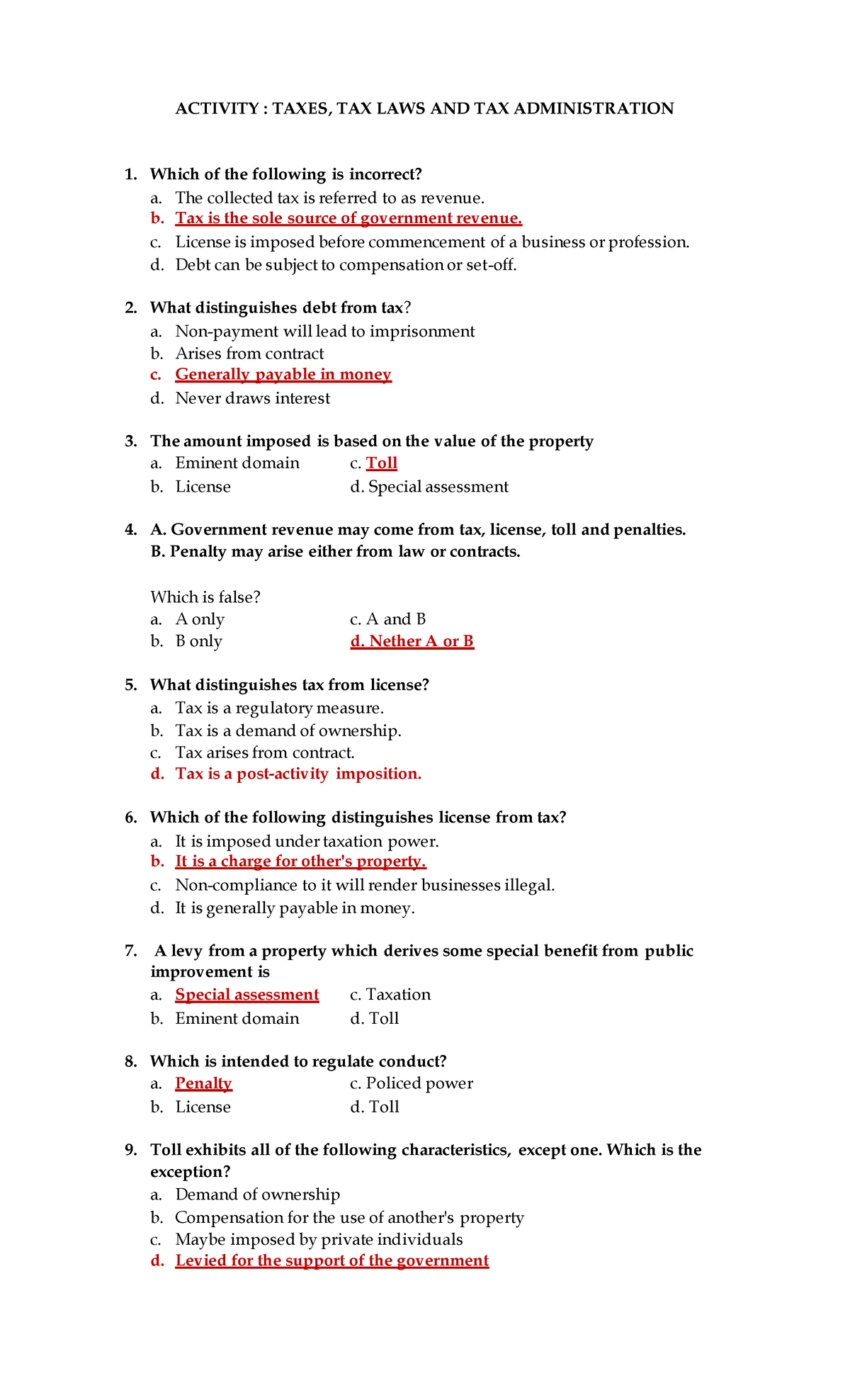 Activity TAX- Admins-2 - ACTIVITY : TAXES, TAX LAWS AND TAX ...