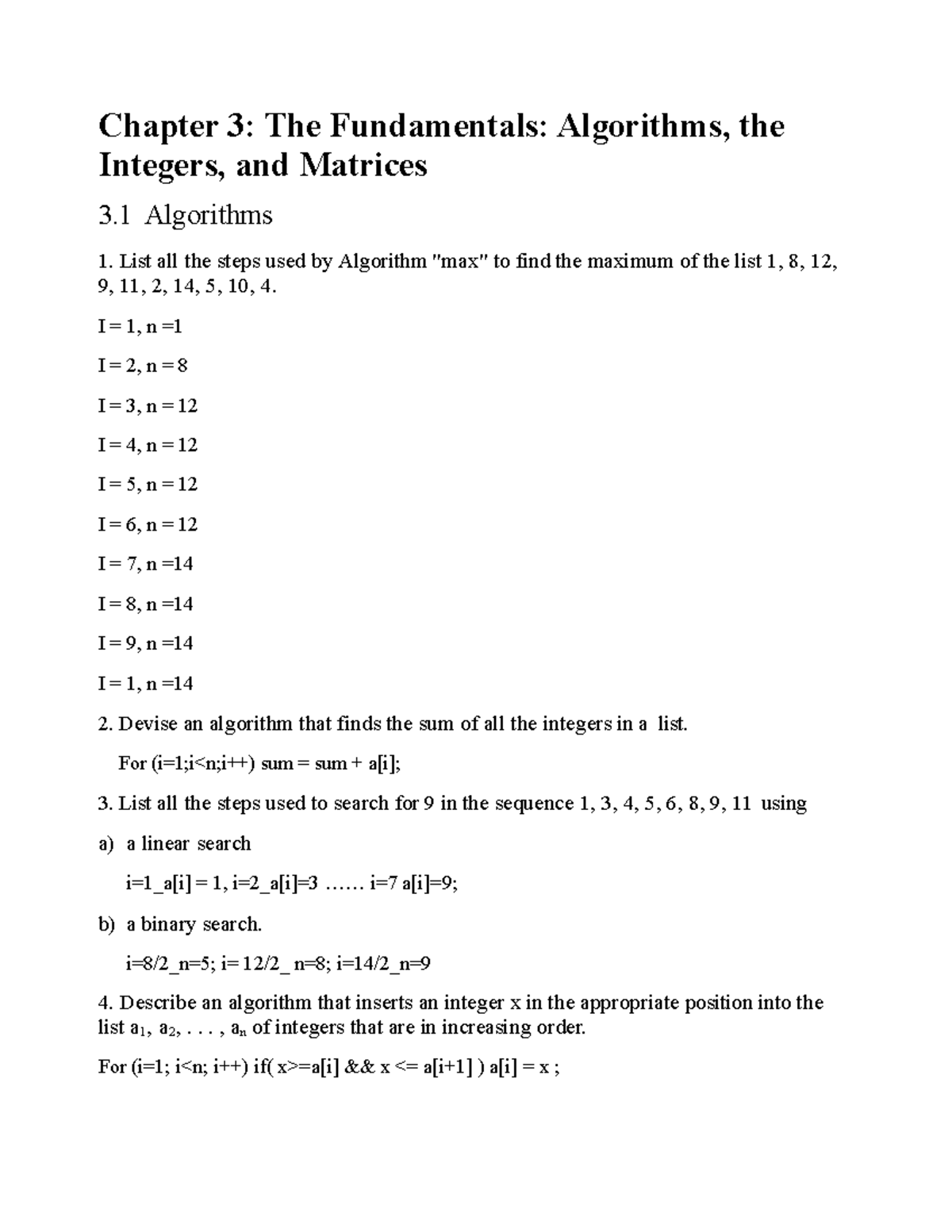 Chapter 3 La Bui Nhat Nam SE183845 - Chapter 3: The Fundamentals: Algorithms, the Integers, and ...