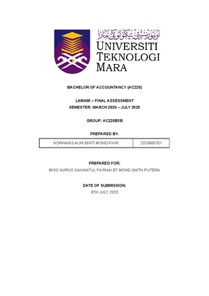 LAW485 Final Assessment Nabila Rosmiza Binti Rosman 2022772253 3A ...