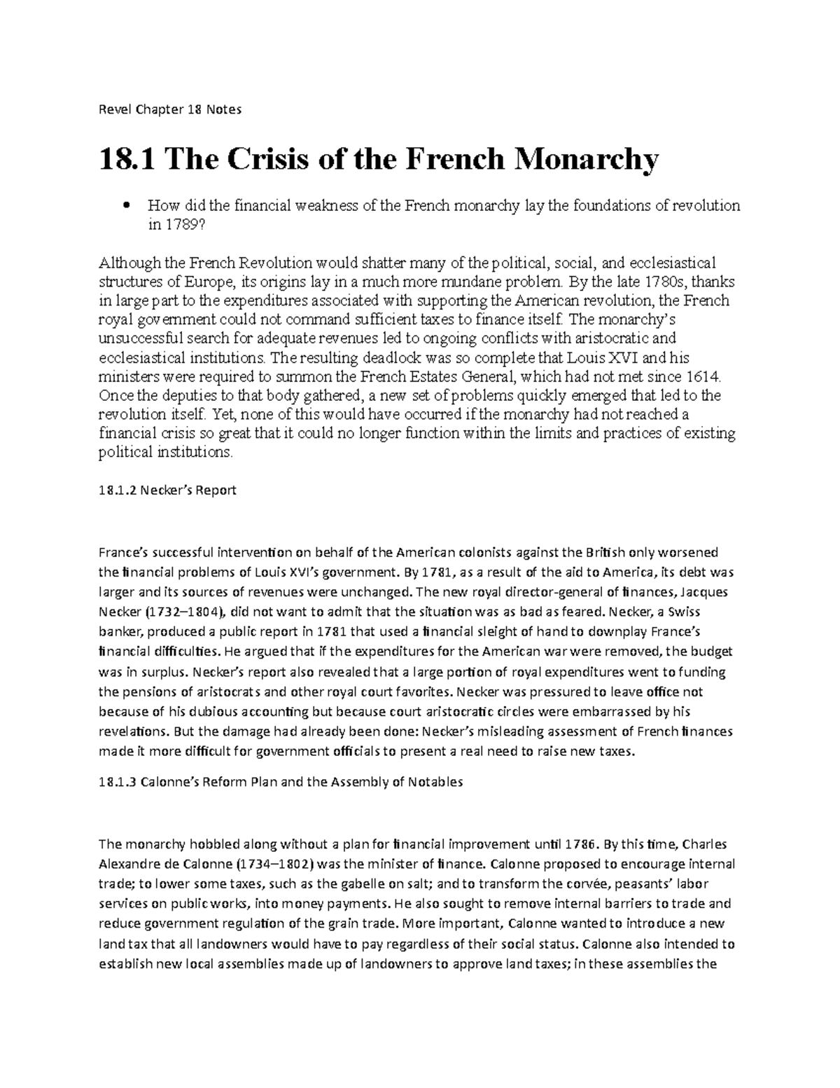Module 4,5,6 Notes - Revel Chapter 18 Notes 18 The Crisis of the French ...