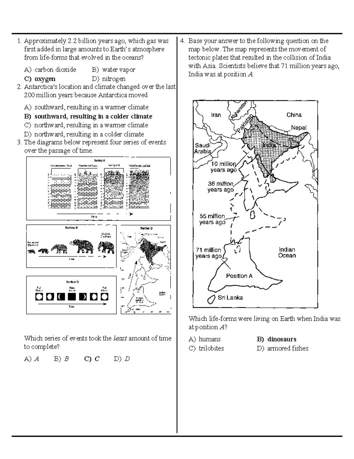 Scale of Geologic Time (Answers) - A) carbon dioxide B) water vapor C ...