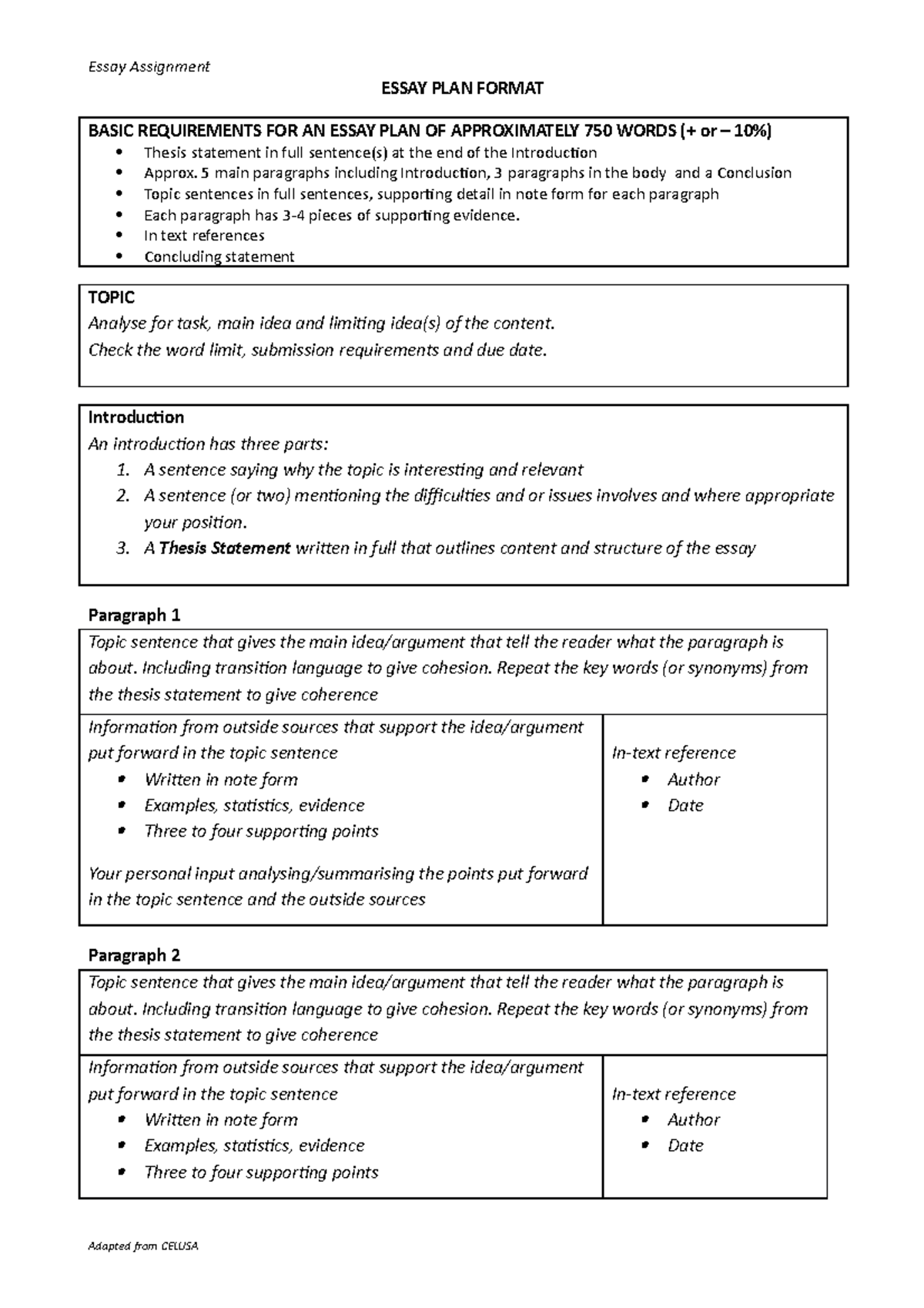 Essay Plan template ARC002 - ESSAY PLAN FORMAT BASIC REQUIREMENTS FOR ...