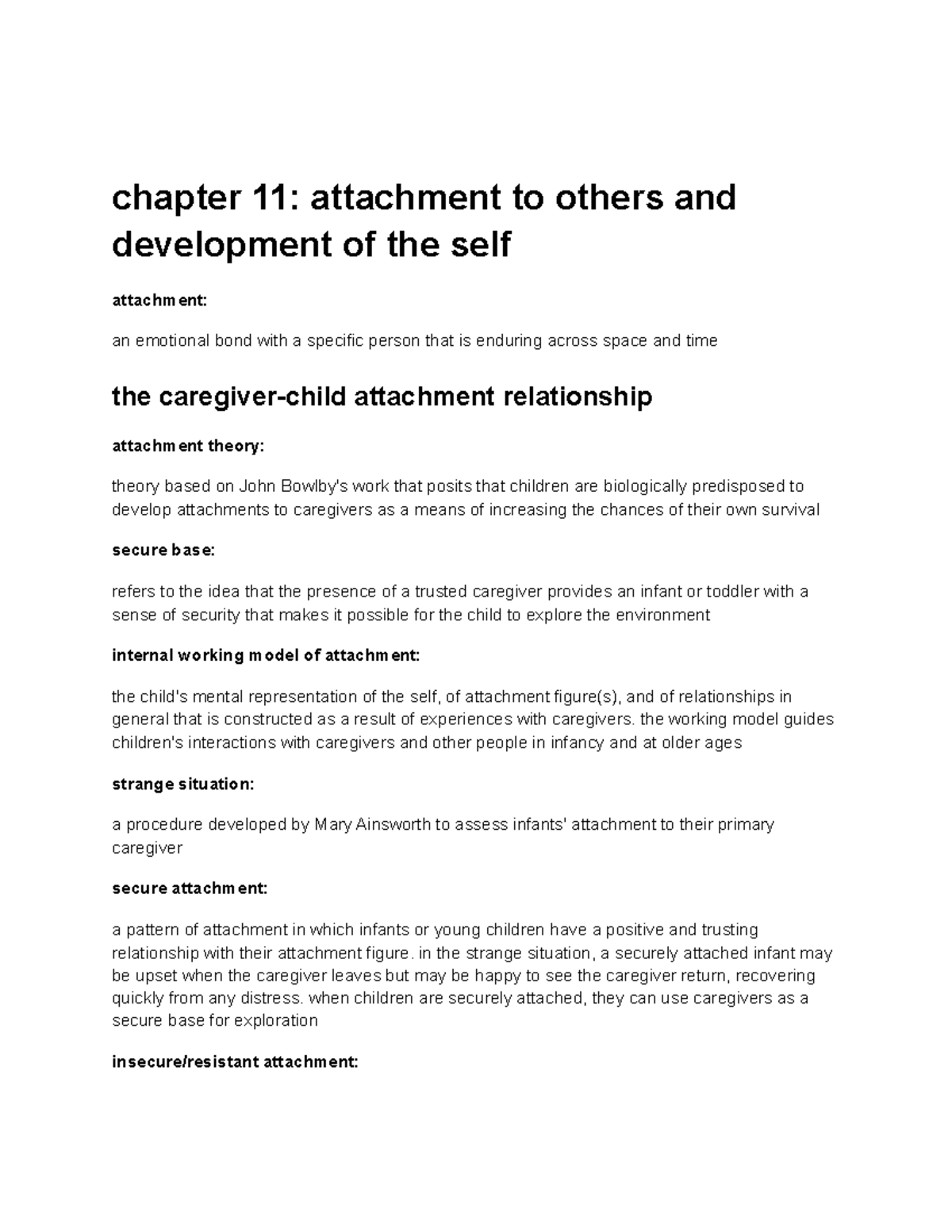 Chapter 11 attachment to others and development of the self - PSYCH 350 ...