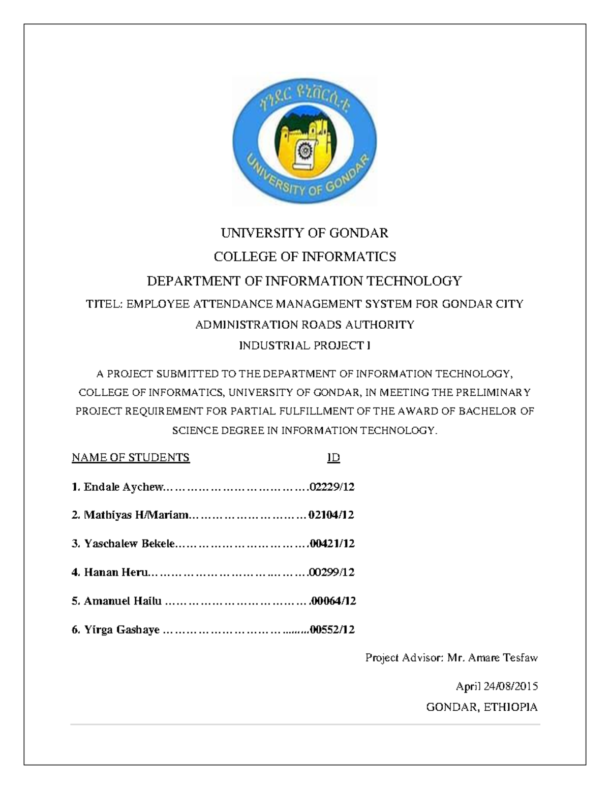 Final-project-1-2-pdf - UNIVERSITY OF GONDAR COLLEGE OF INFORMATICS ...