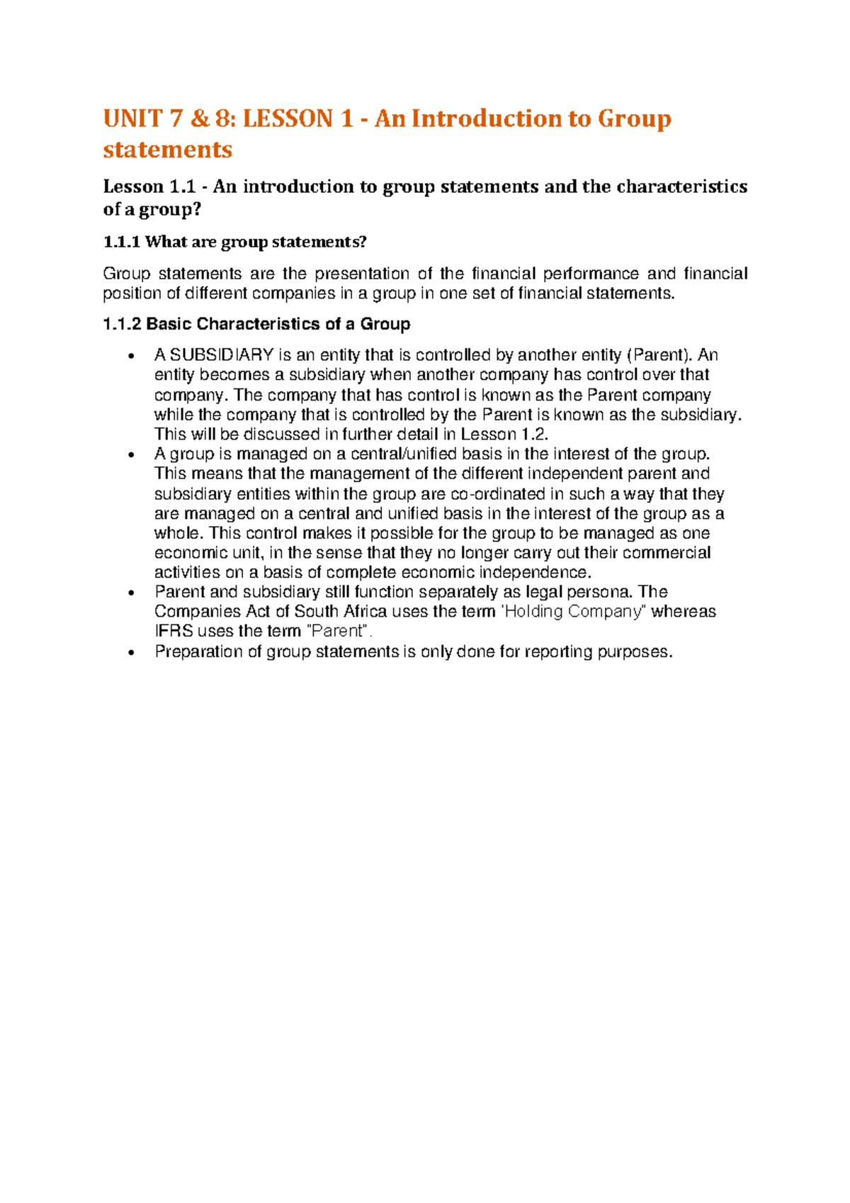 Group steatement - Notes - UNIT 7 & 8: LESSON 1 - An Introduction to ...