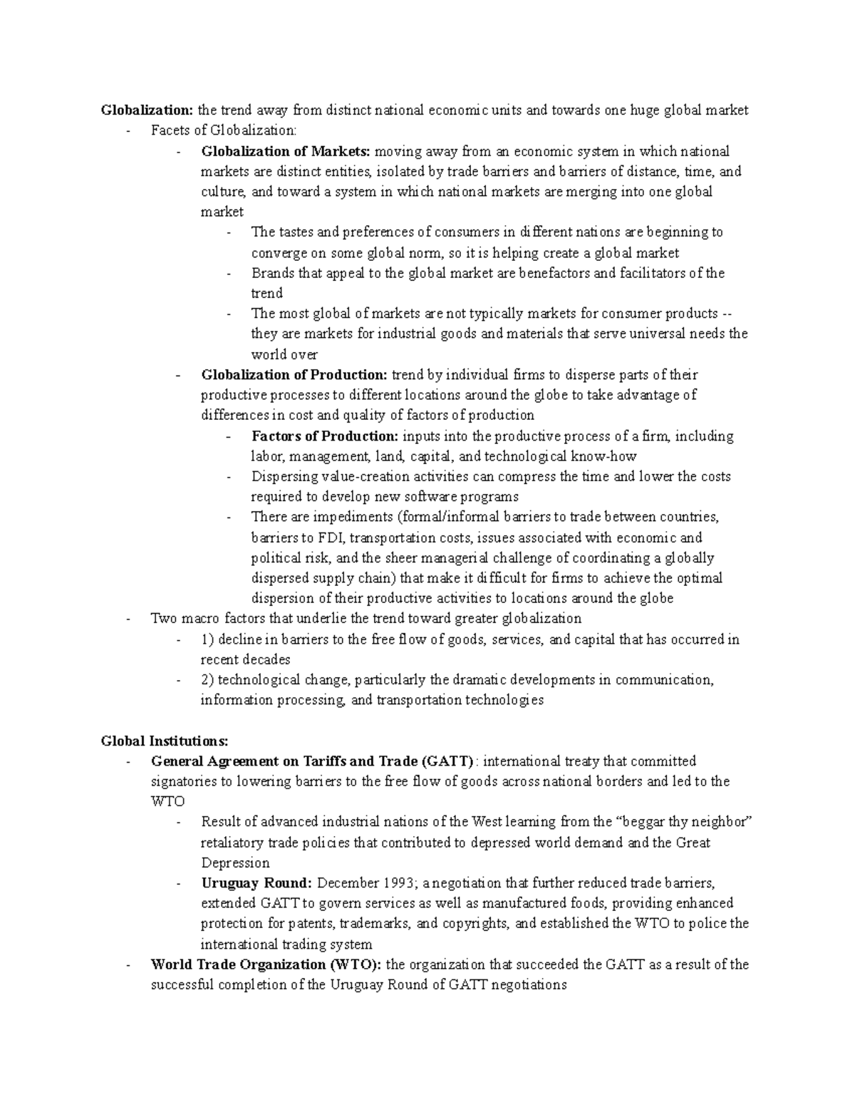 Exam 1 Study Guide - Globalization: the trend away from distinct ...