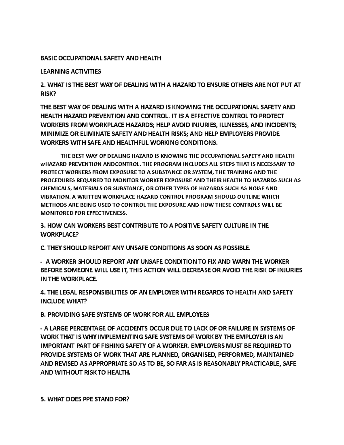 BOSH - Activities - BASIC OCCUPATIONAL SAFETY AND HEALTH LEARNING ...