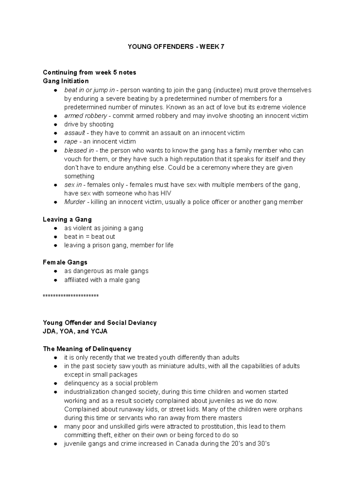 OCT 16TH - class notes - YOUNG OFFENDERS - WEEK 7 Continuing from week ...