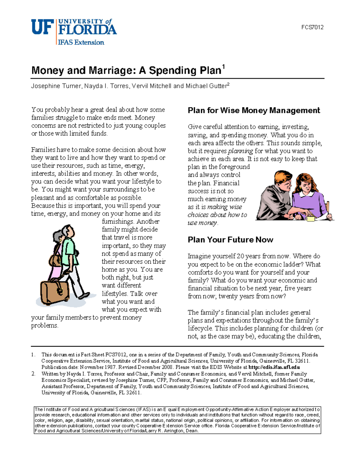 Money and Marriage A Spending Plan (Article) Author Josephine Turner ...