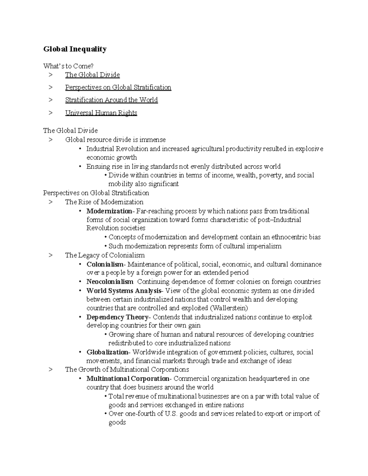 SOC 101 Ch. 11 Global Inequality - Global Inequality What’s to Come ...