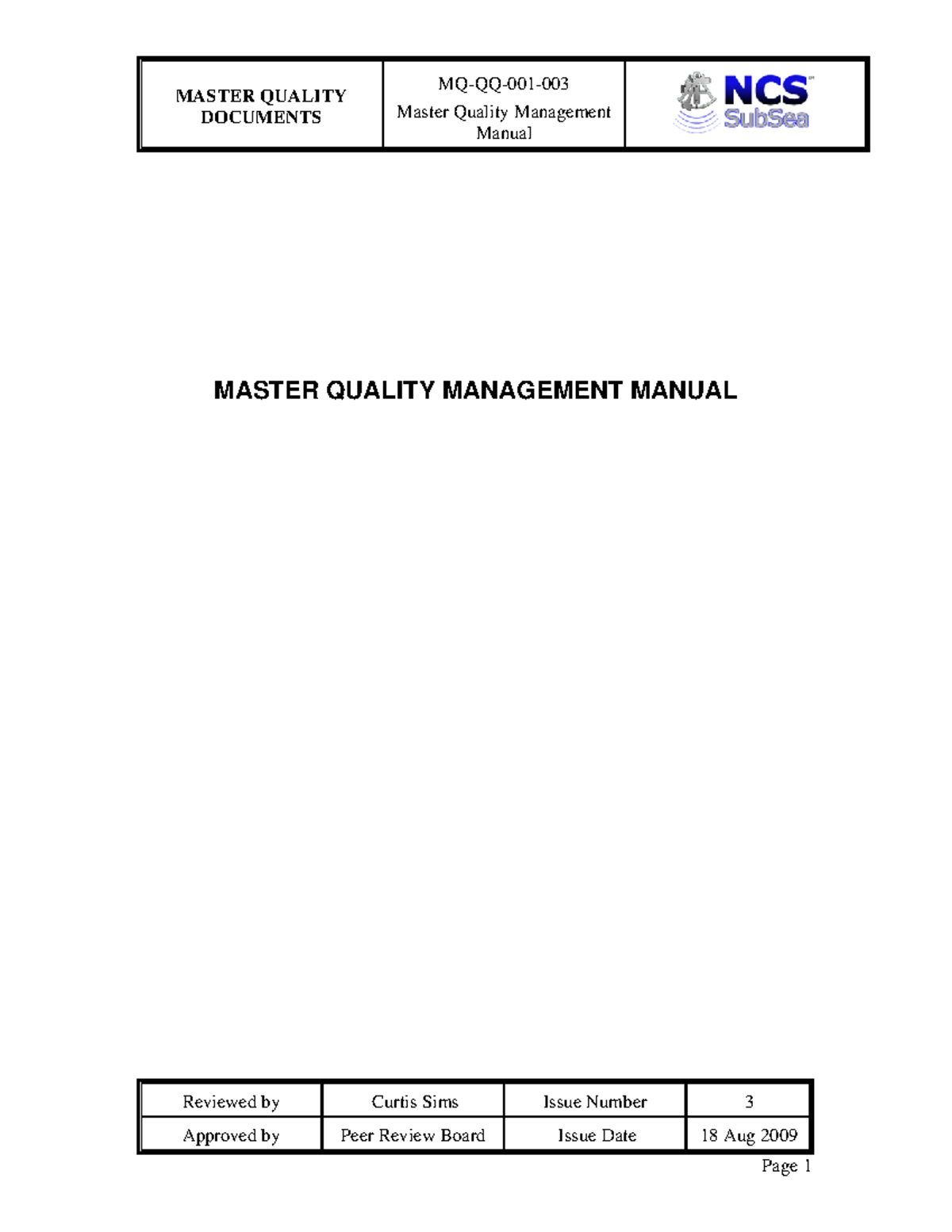 Master Quality Management Manual - MASTER QUALITY DOCUMENTS Master ...