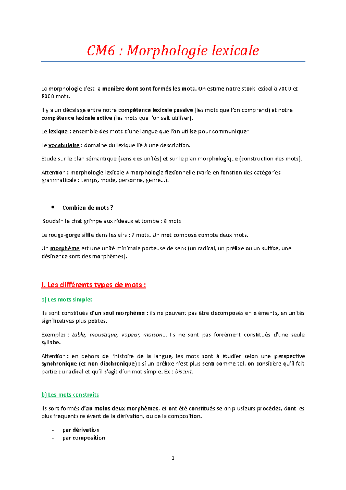 Français MEEF Morphologie lexicale - CM6 : Morphologie lexicale La ...