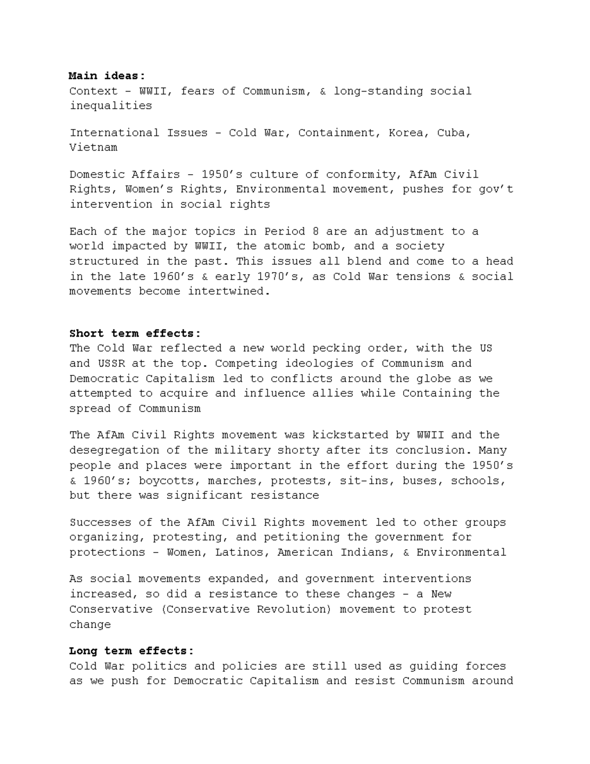 Apush Period 8 1945-1980 - Main ideas: Context - WWII, fears of ...