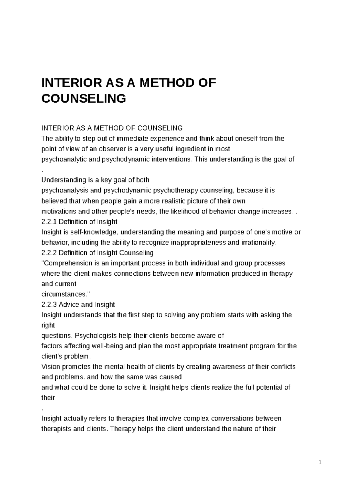 Method of counselling - 1 INTERIOR AS A METHOD OF COUNSELING INTERIOR ...