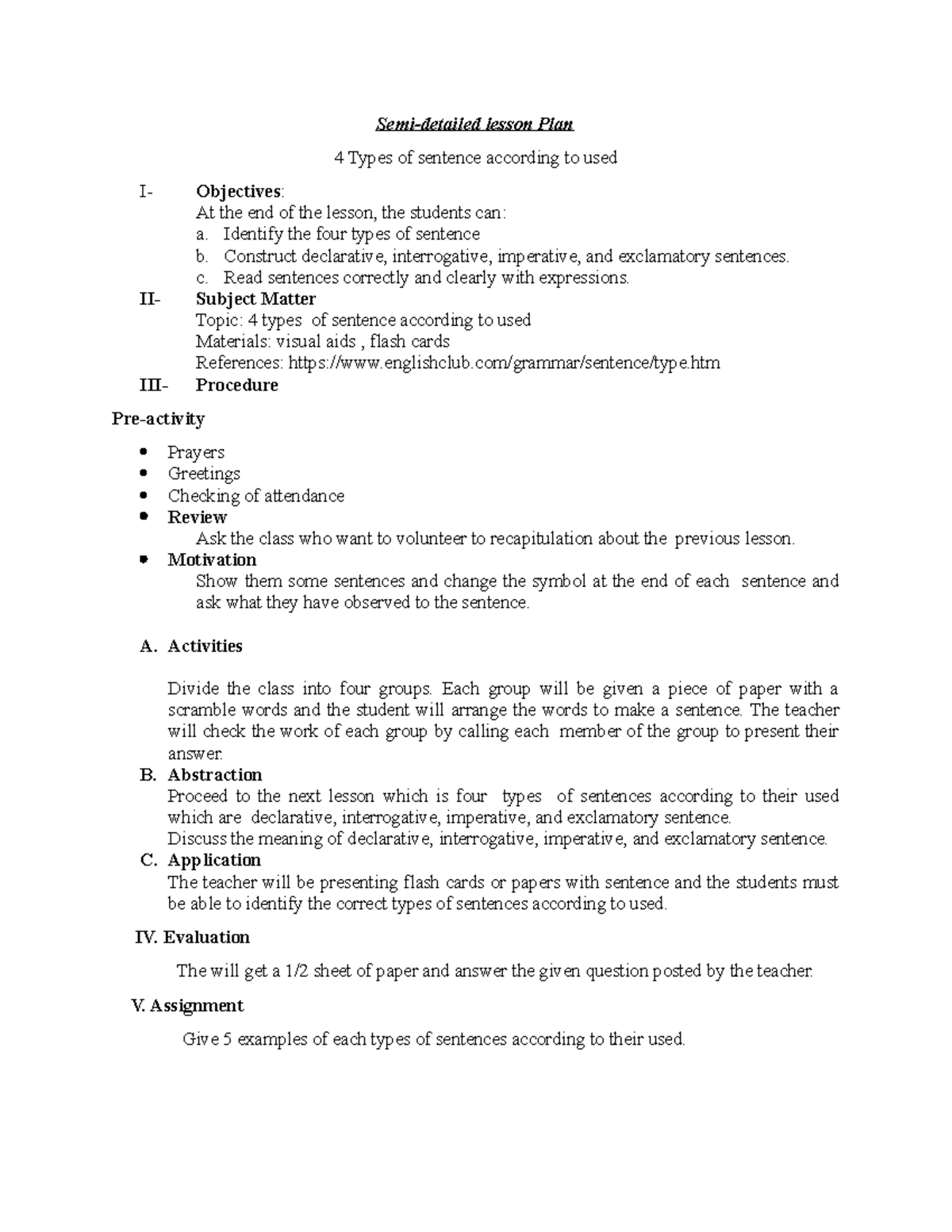 4 Types Of Sentence According To Used Semi detailed Lesson Plan Semi 4-types-of-sentence-according-to-used-semi-detailed-lesson-plan-semi