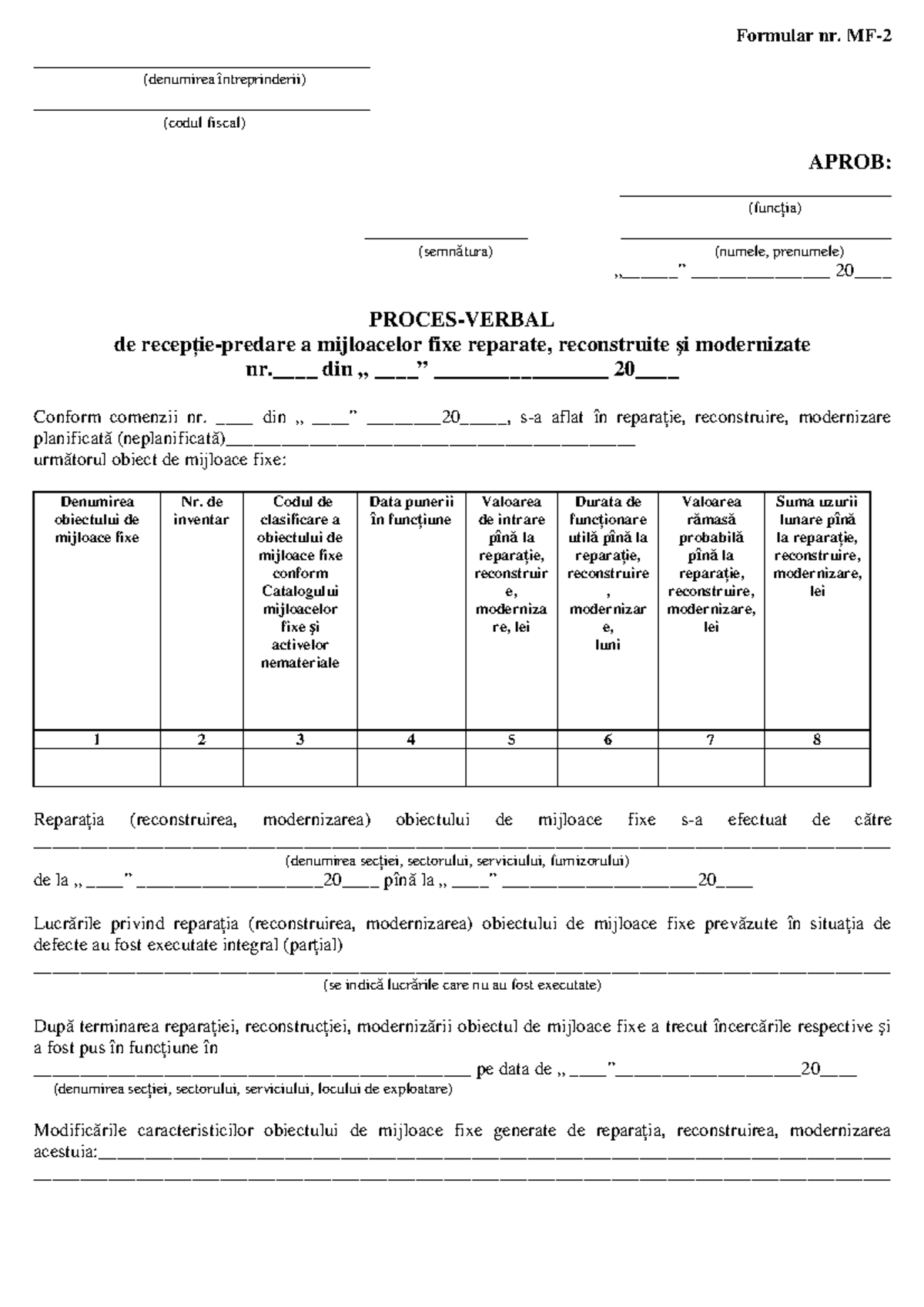 MF-2 - ........ - Formular nr. MF ...