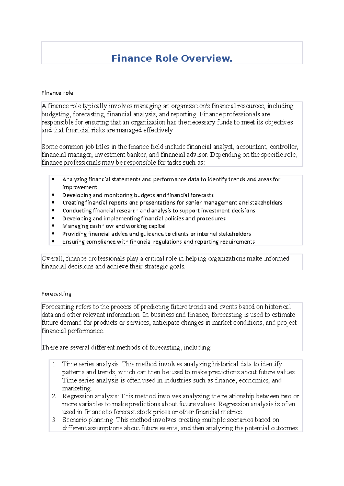 Finance role - Uses of word - Finance Role Overview. Finance role A ...