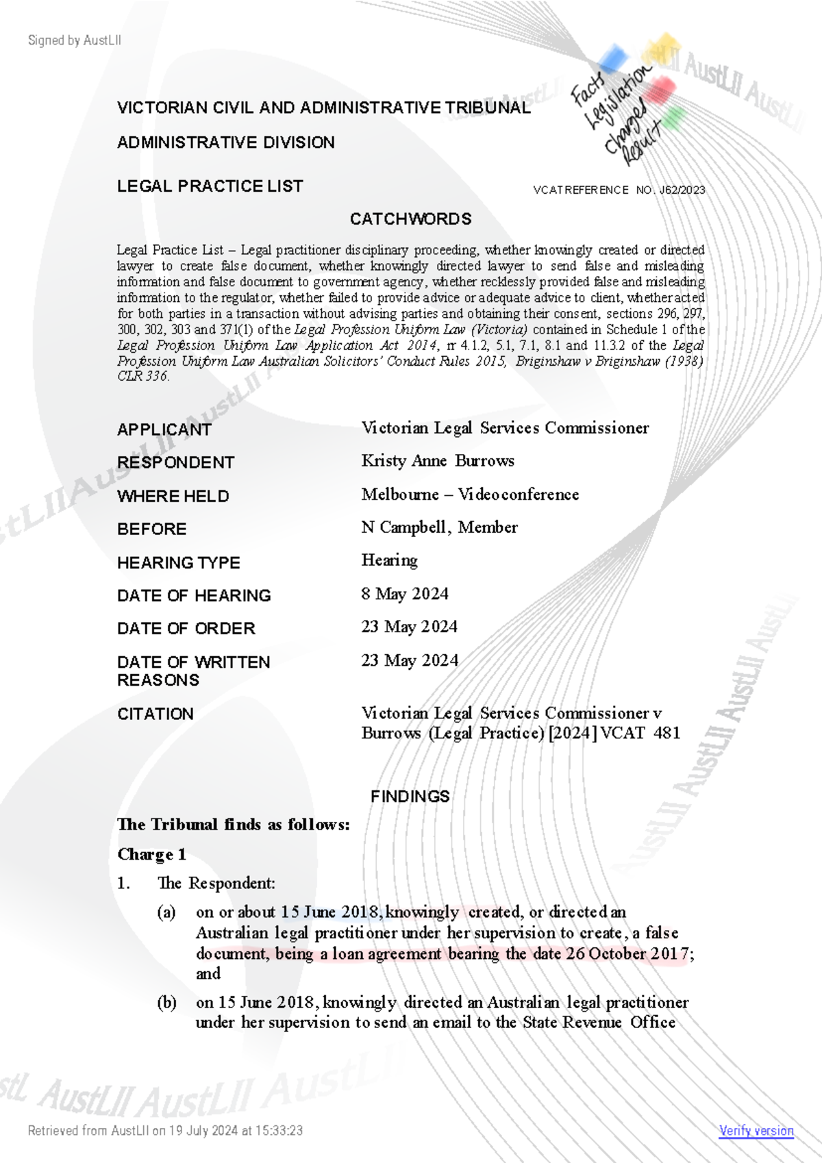 Au cases vic VCAT 2024 481 - VICTORIAN CIVIL AND ADMINISTRATIVE ...