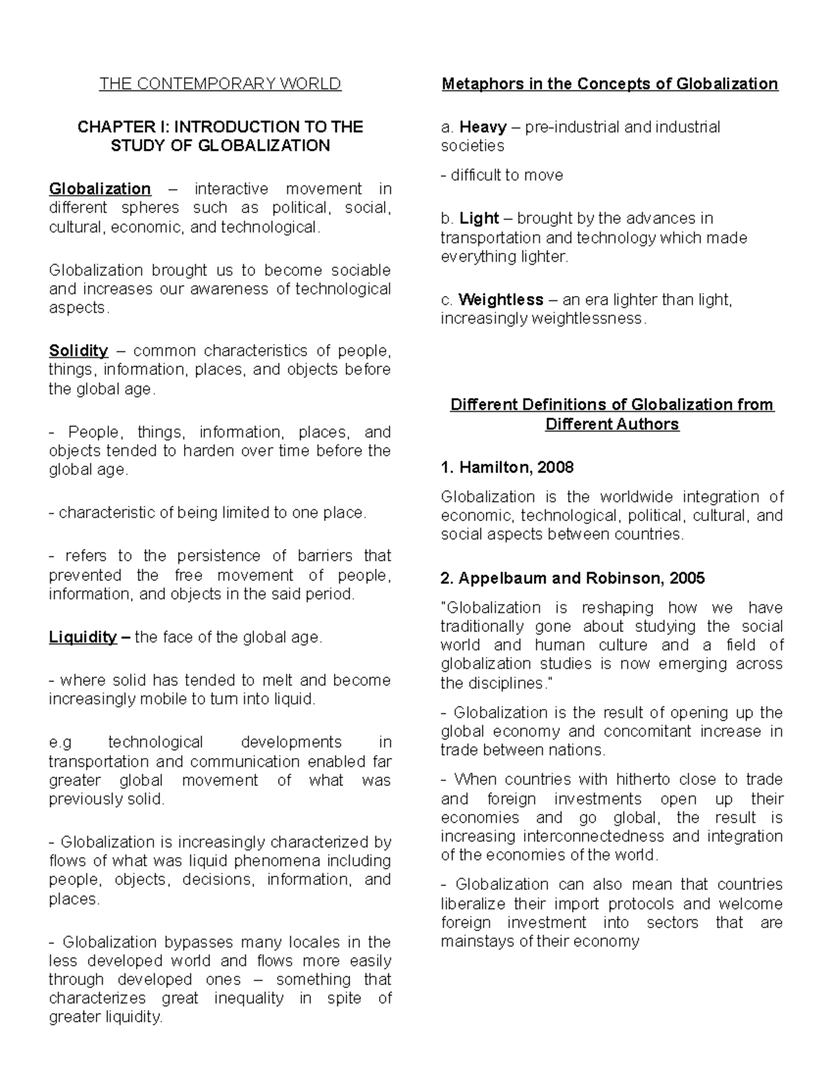 Contemporary World Reviewer - THE CONTEMPORARY WORLD CHAPTER I ...