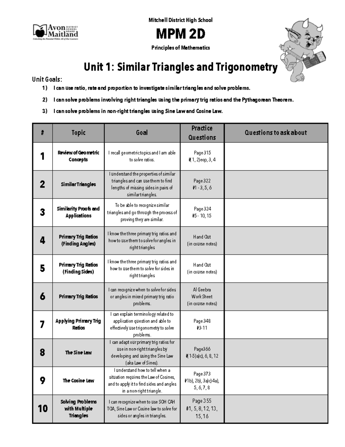 MPM 2D Unit 1 Trigonometry Notes - Mitchell District High School MPM 2D ...