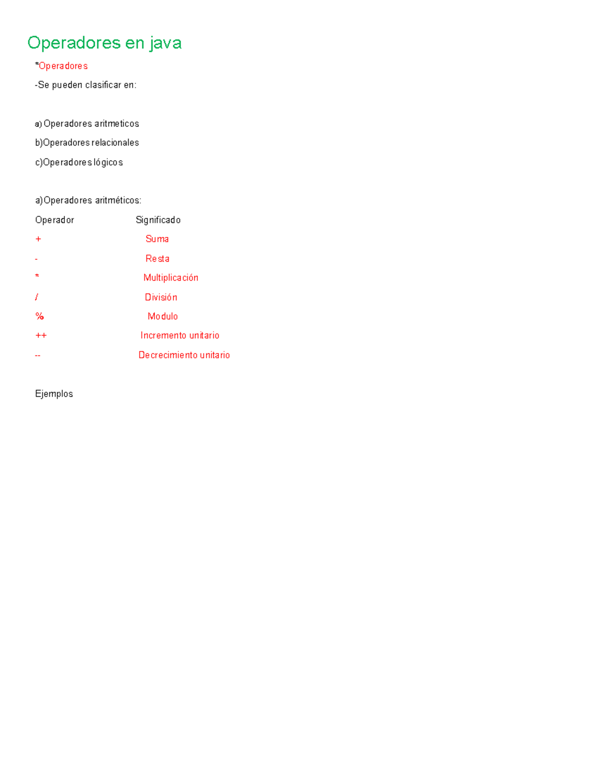 Programacion orientada al objeto Clase 2 - Operadores en java ...
