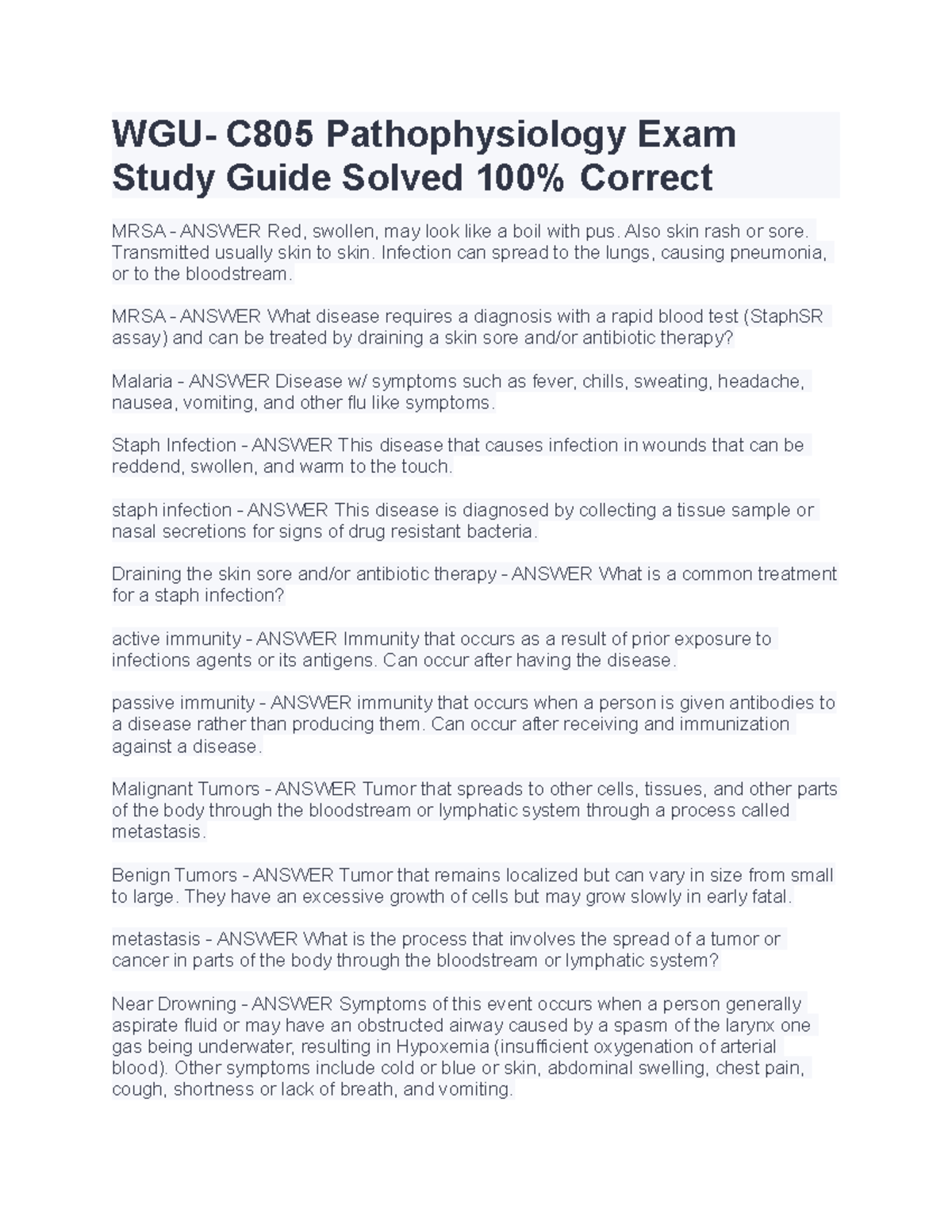 Notes for c805 pathophysiology - WGU- C805 Pathophysiology Exam Study ...