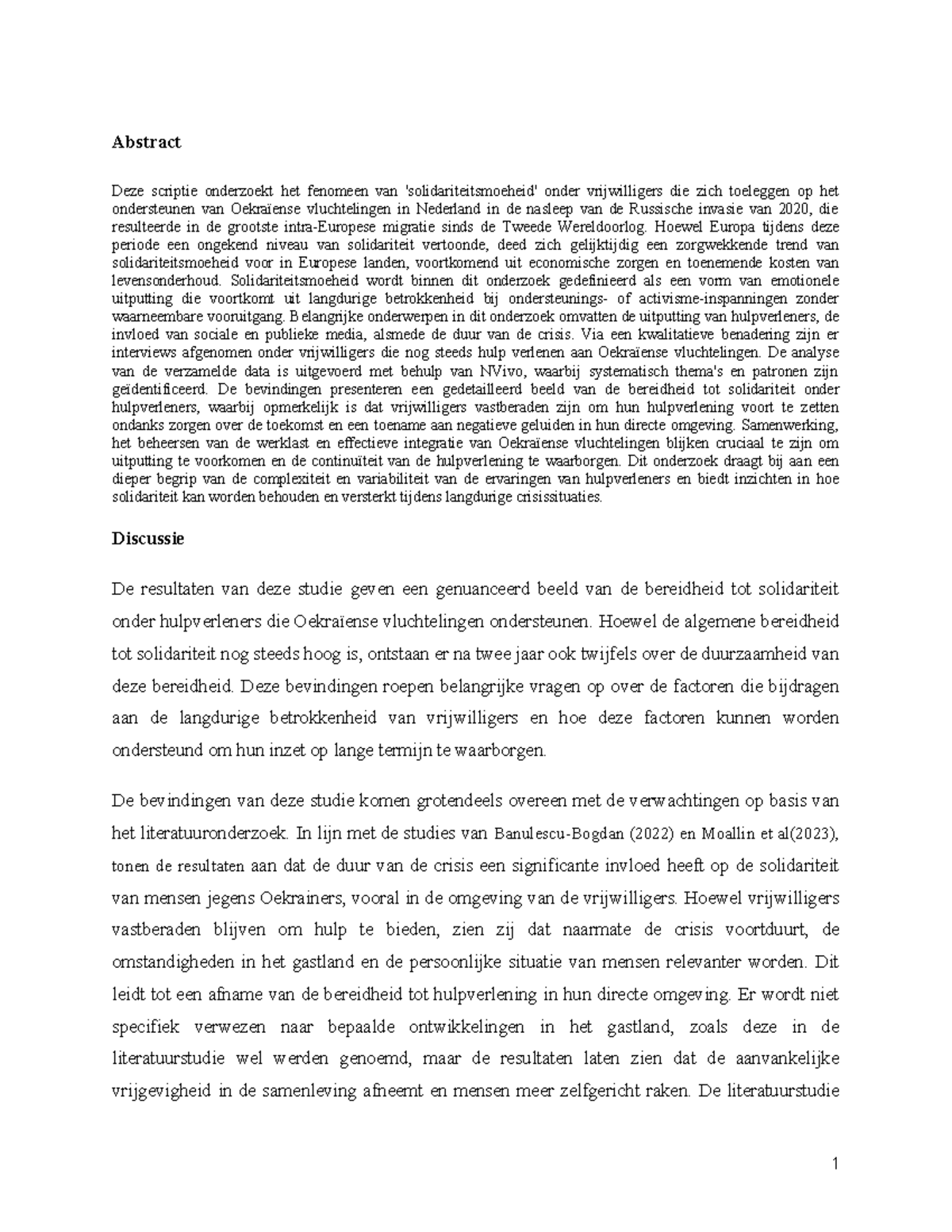 Discussie klad - Scriptie voorbeeld - Abstract Deze scriptie onderzoekt ...